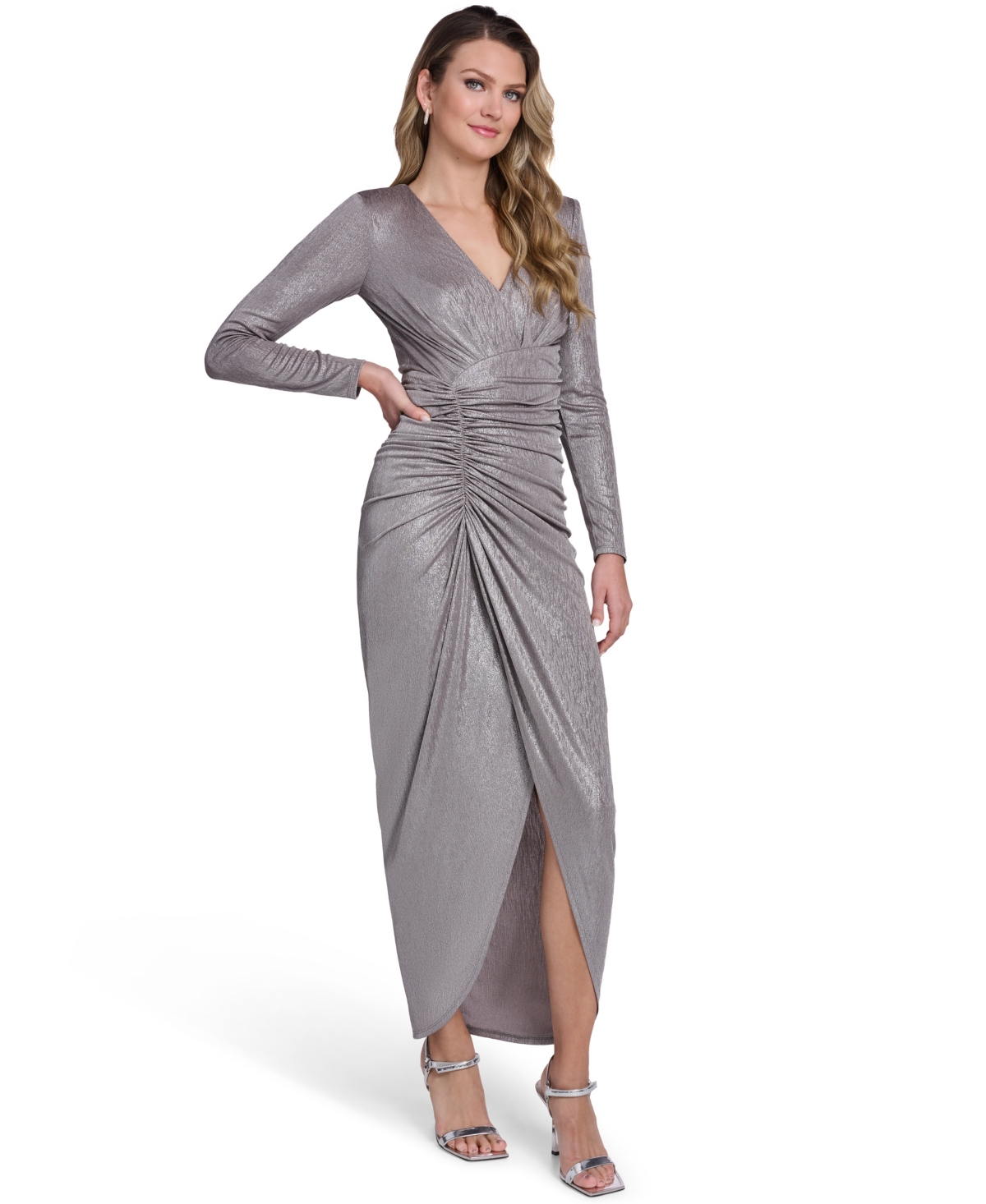 Click here for Jessica Howard Petite Long-Sleeve V-Neck Gown - Ta... prices