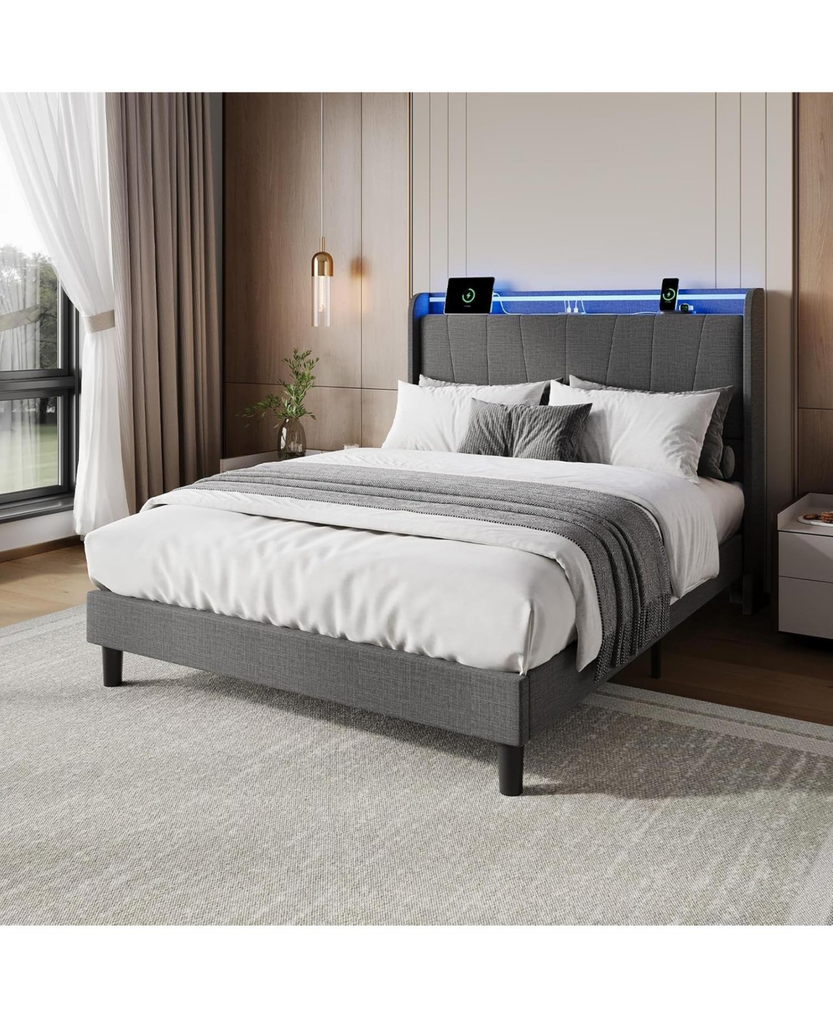 Click here for gaomon Full Size Bed Frame with Led Lights & Charg... prices