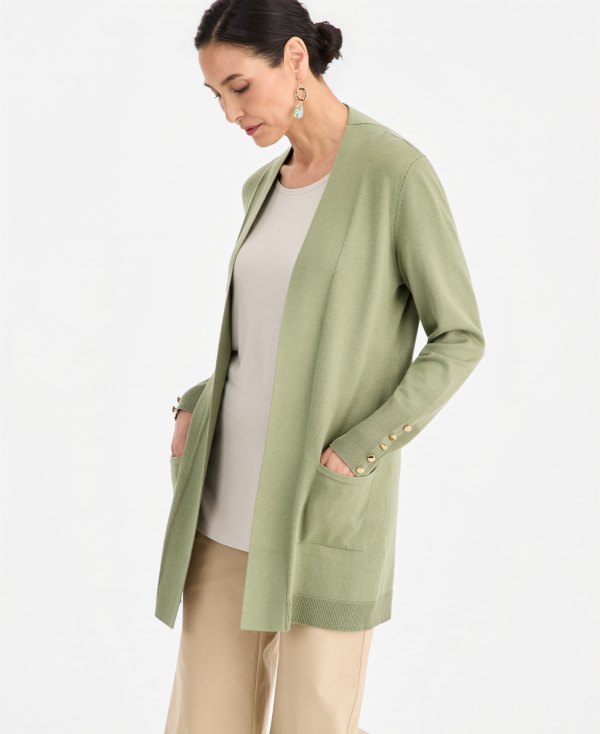 Click here for Jm Collection Womens Button-Sleeve Flyaway Cardiga... prices