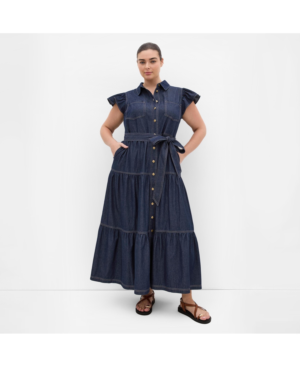 Click here for City Chic Womens Kelsie Denim Maxi Dress - Dark de... prices