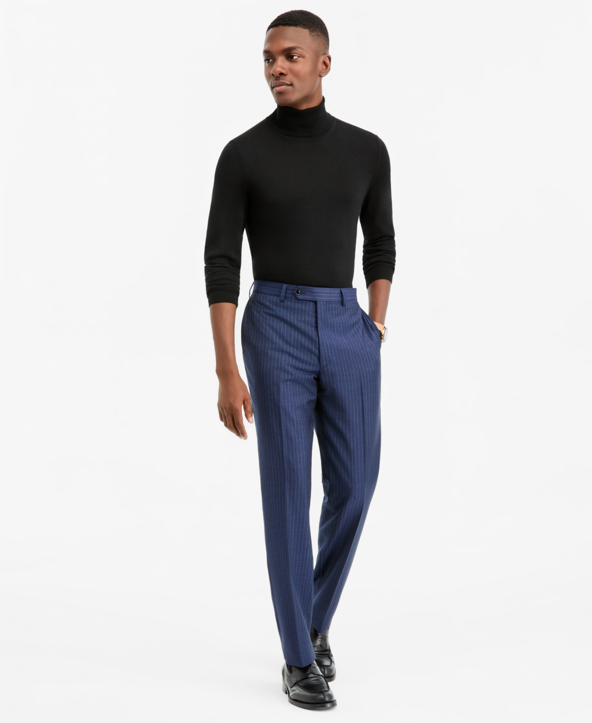 Click here for The Mens Store Mens Modern-Fit Blue Stripe 100 Woo... prices