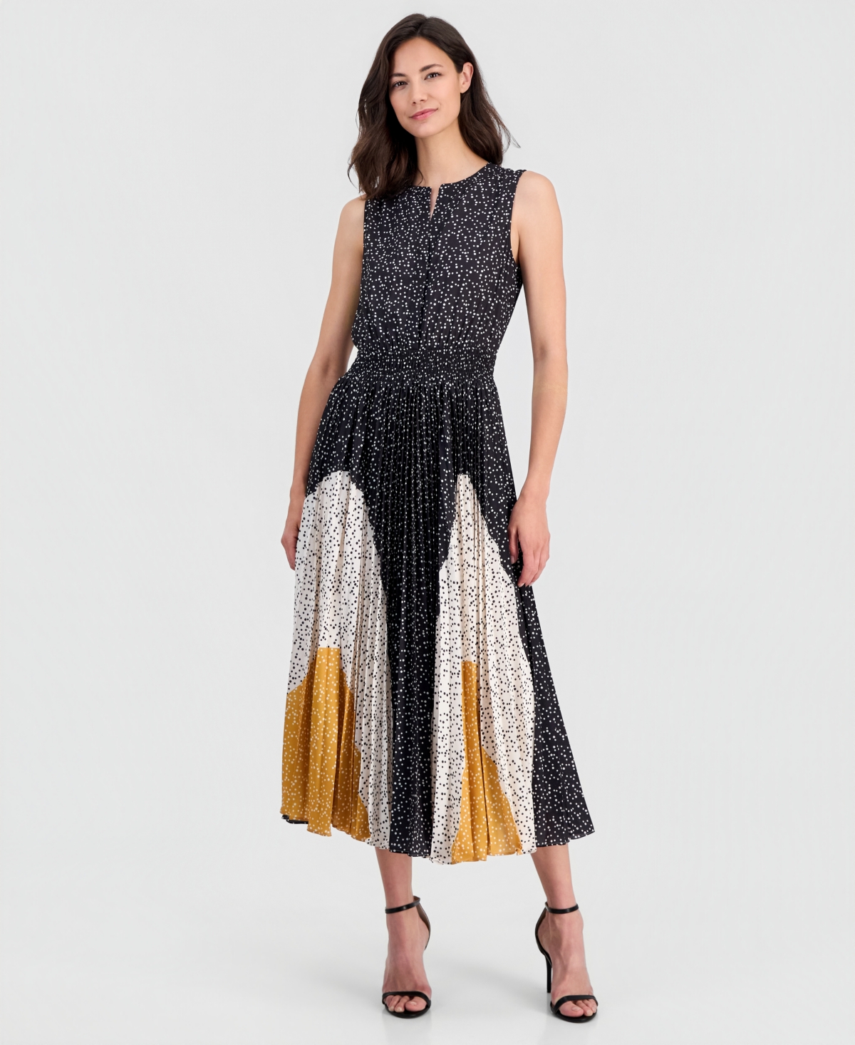 Click here for T Tahari Womens Printed Split-Neck Sleeveless Dres... prices