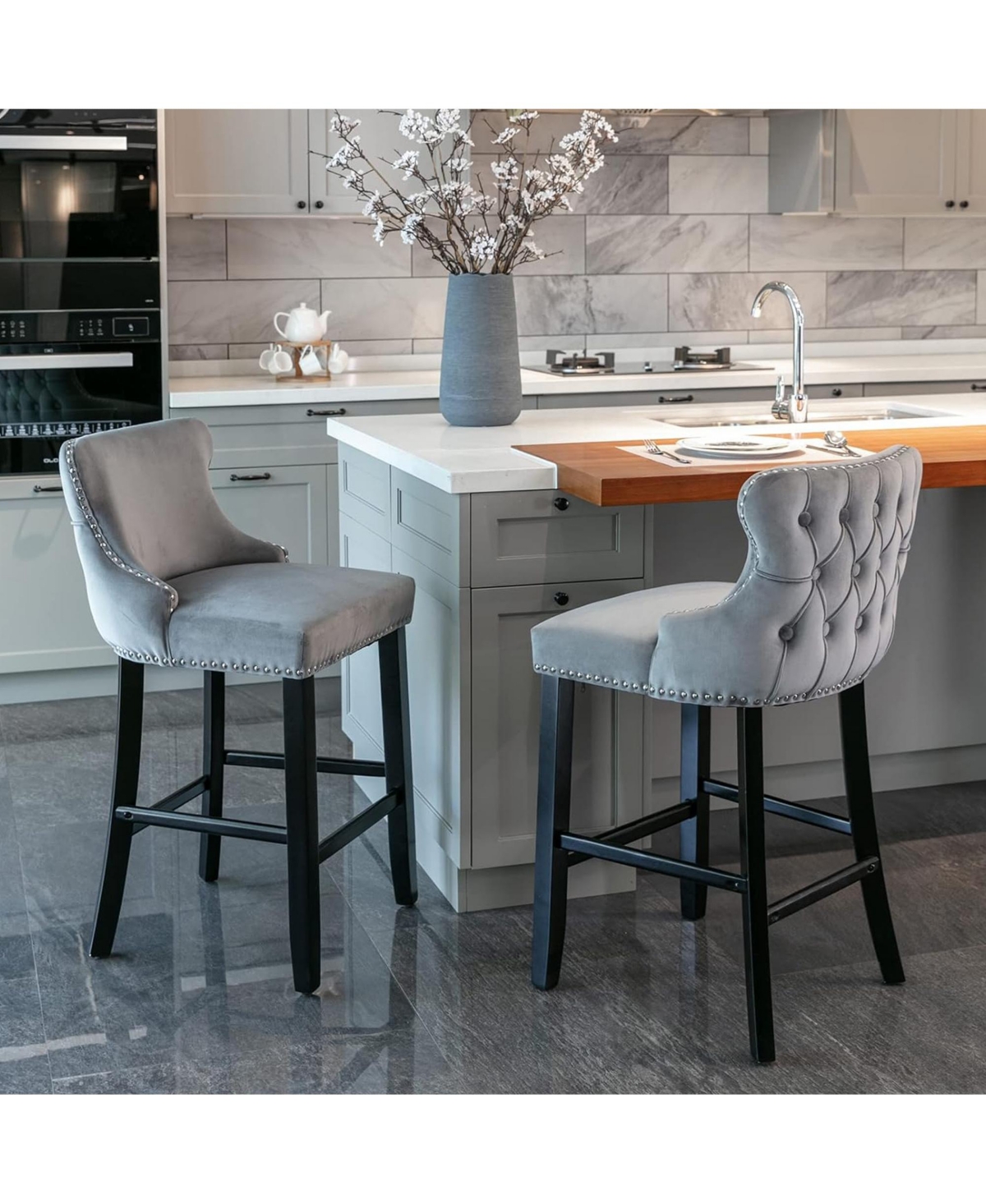 Click here for Rainsken Velvet Wingback Bar Stools Set of 2  Coun... prices