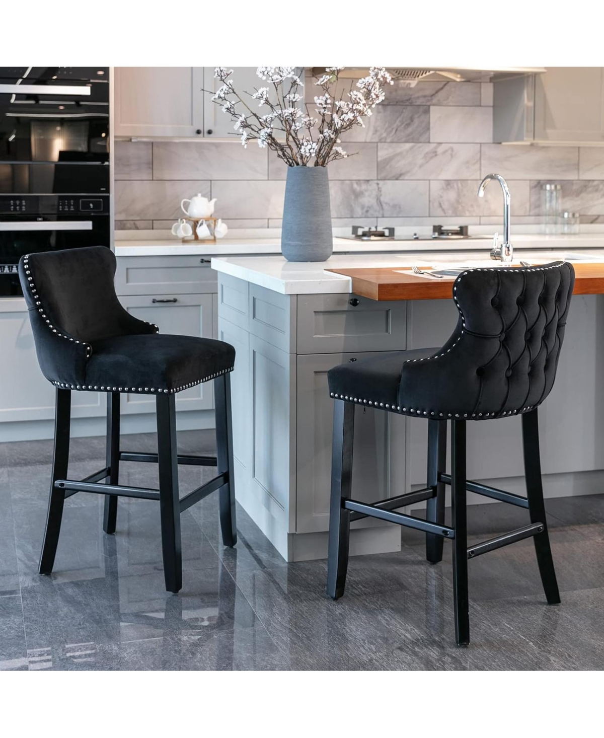 Click here for Rainsken Velvet Wingback Bar Stools Set of 2  Coun... prices