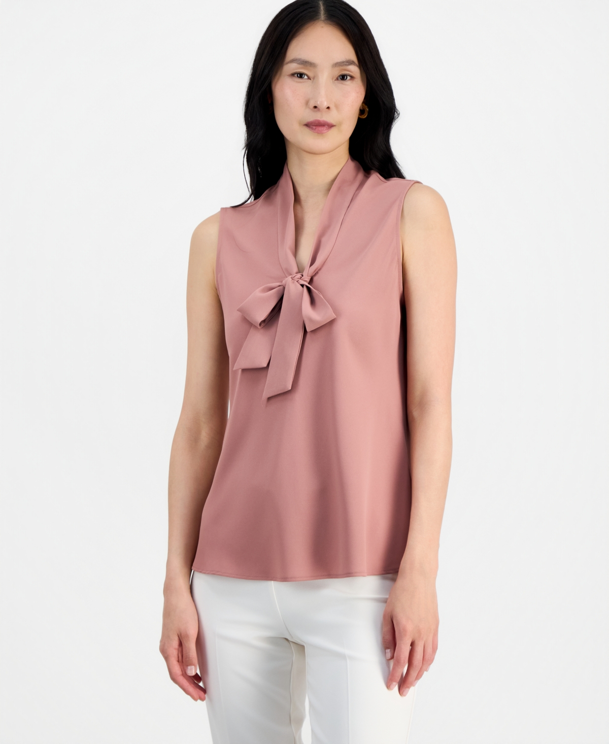 Click here for Kasper Womens Sleeveless Tie-Neck Top - Tearose prices