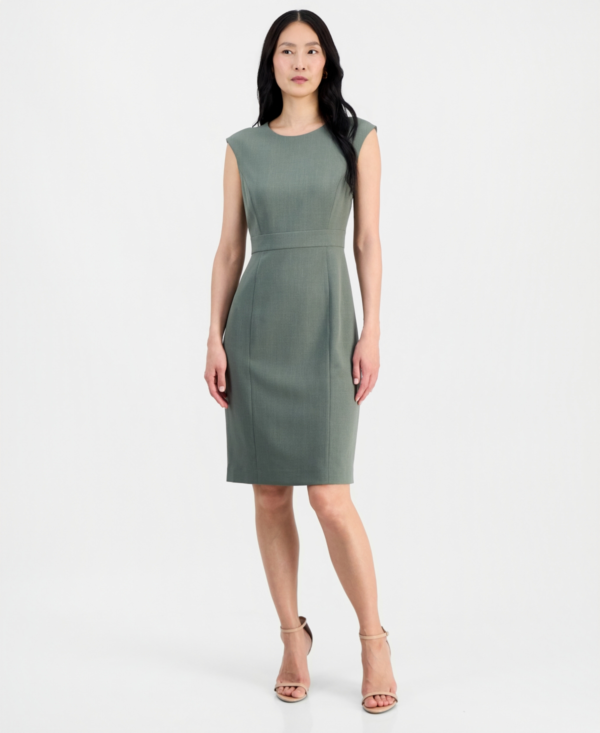 Click here for Kasper Petite Banded Crewneck Sheath Dress - Dark... prices
