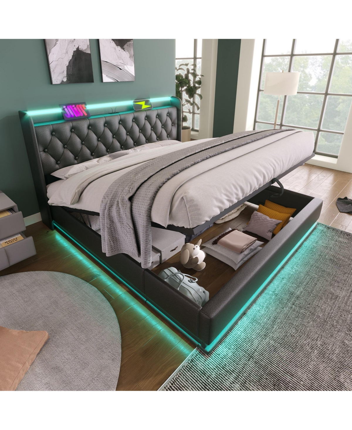 Click here for Lucky One Upholstered bed  360 surround Led functi... prices