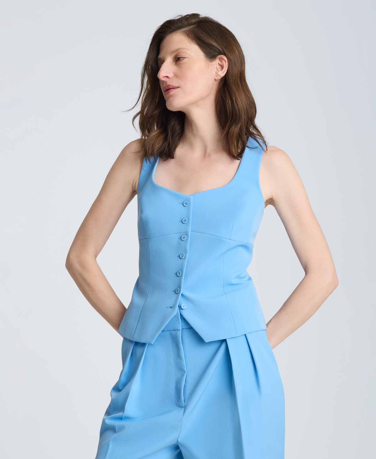 Click here for Kenneth Cole Womens Bustier Collarless Vest - Lake... prices