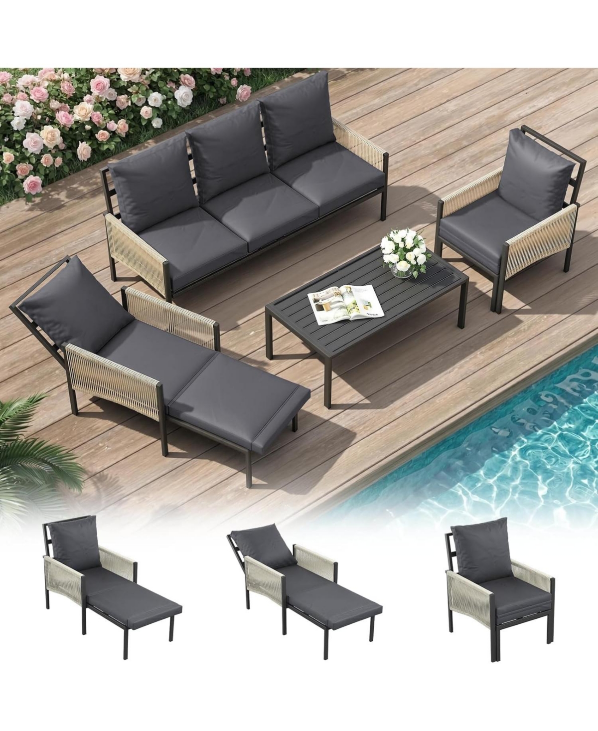 Click here for Aecojoy Aluminum Patio Furniture Set 5/4 Seats Out... prices
