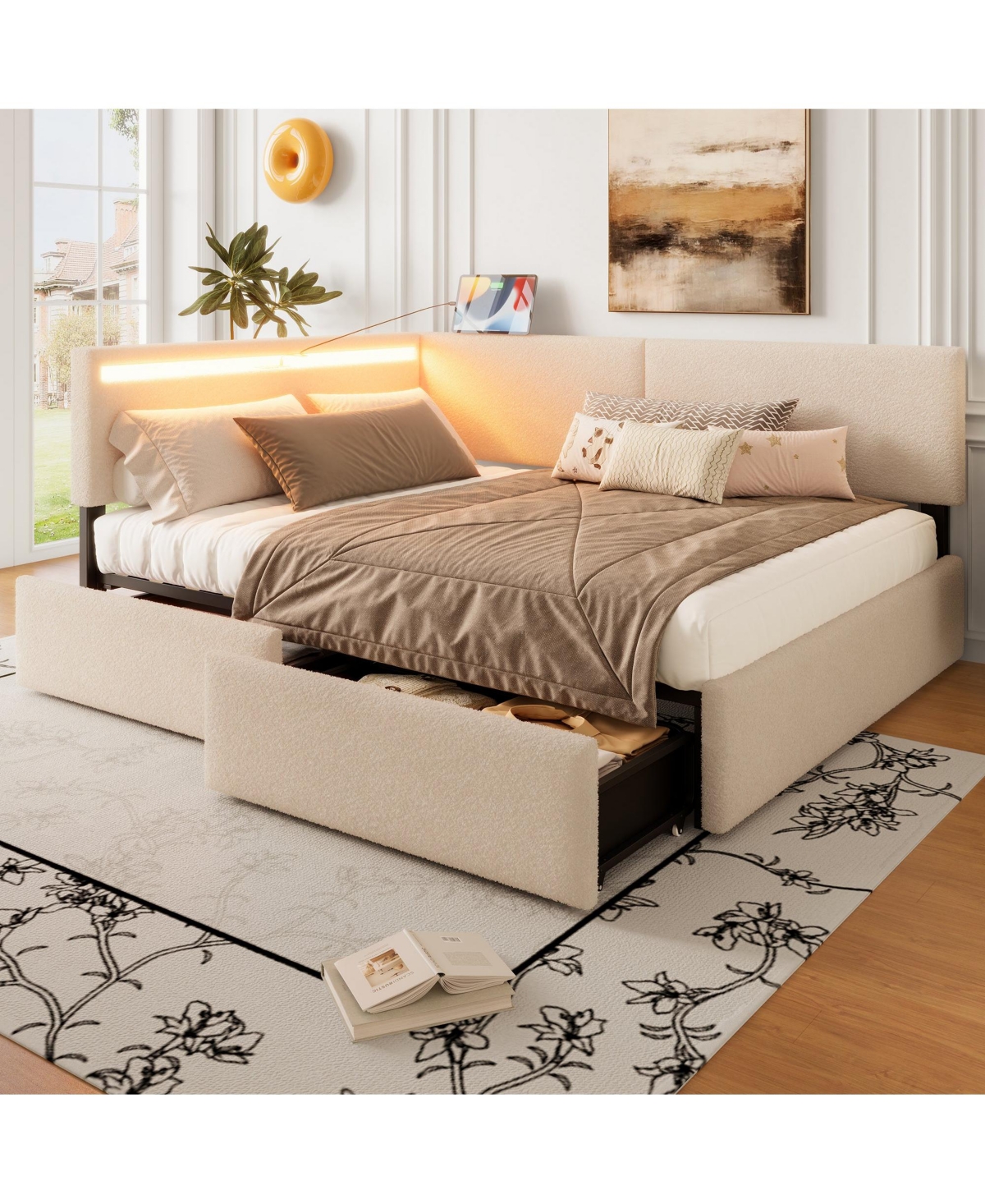 Click here for Lucky One Twin Size Boucle Bed Frame  Upholstered... prices