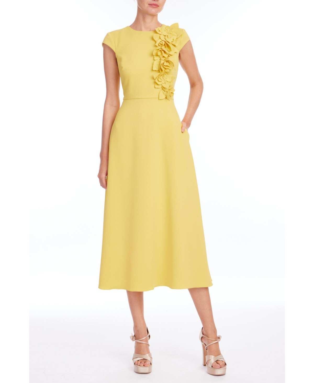 Click here for Badgley Mischka Womens Pleated Corsage A-Line Midi... prices