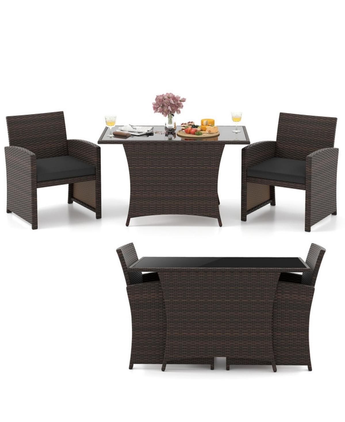 Click here for Gouun 3-Piece Patio Wicker Dining Set with Tempere... prices