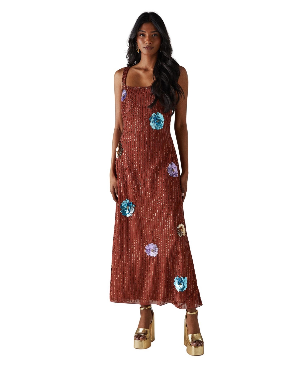 Click here for Warehouse Womens Hand Embellished Flower Burst Mid... prices