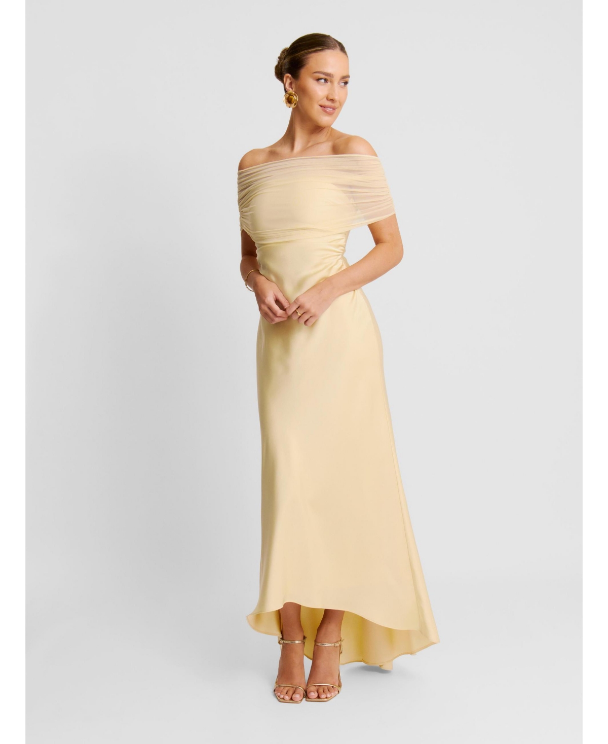 Click here for Six Stories Womens Bardot Satin Maxi Dress - Pale... prices