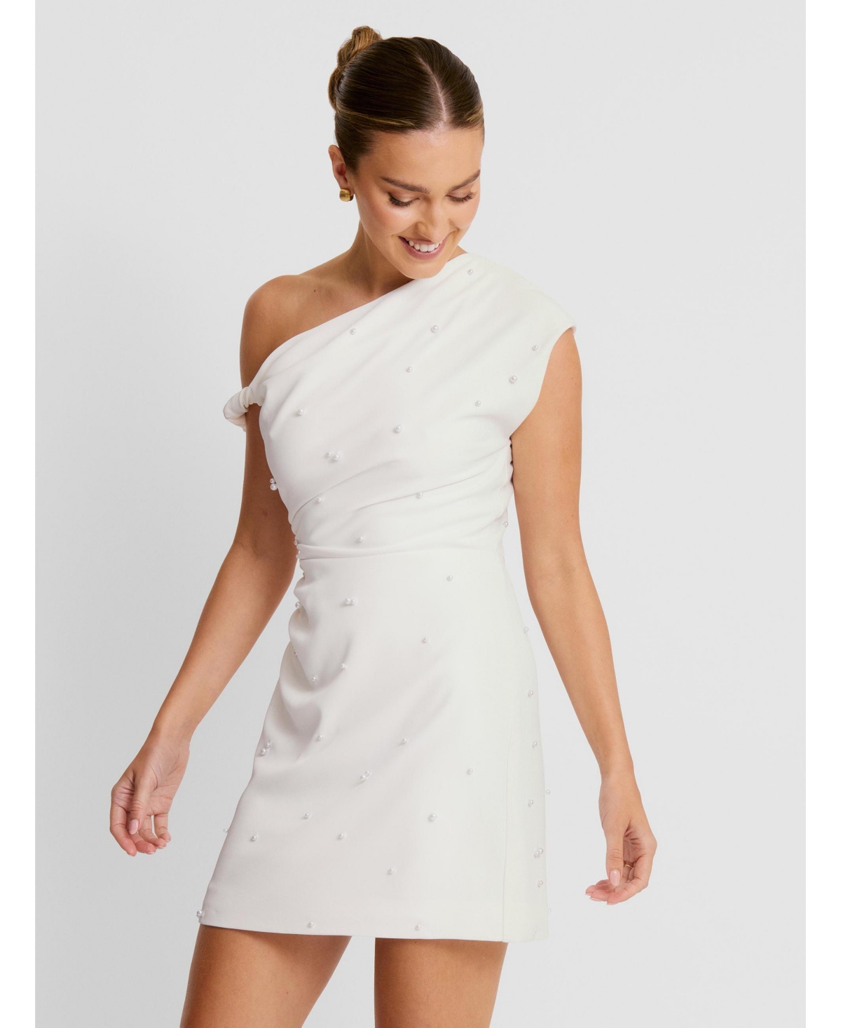 Click here for Six Stories Womens Asymmetric Bardot Mini Dress -... prices