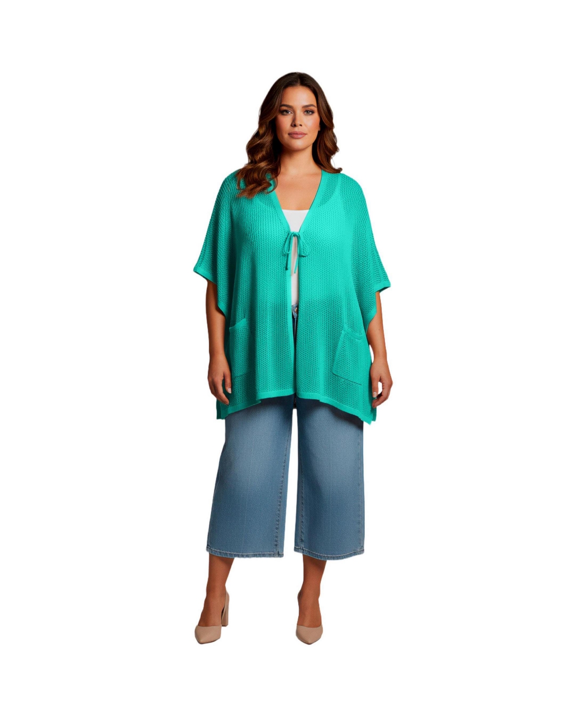 Click here for Avenue Womens Crochet Tie Front Cardigan - Aqua se... prices