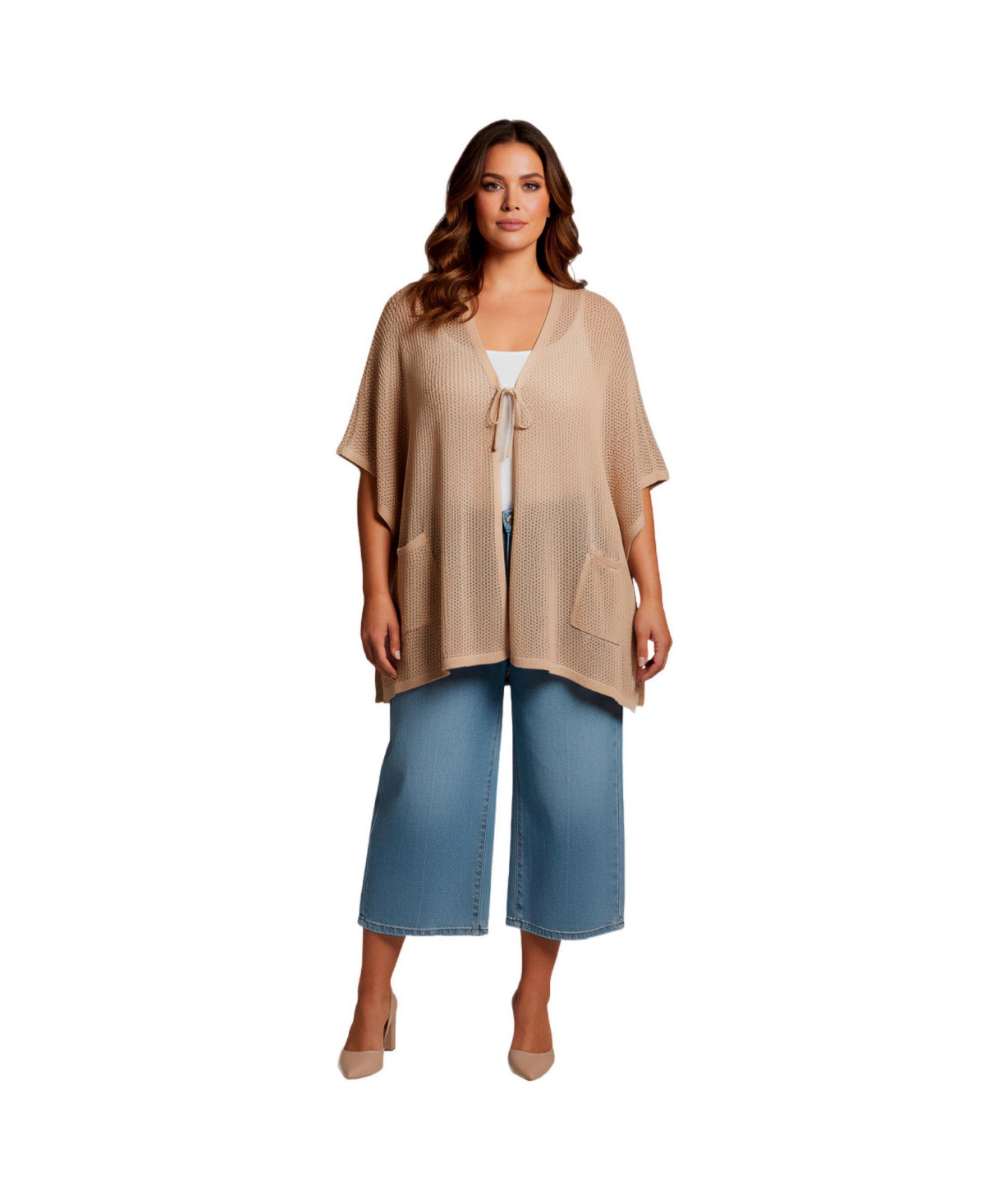 Click here for Avenue Womens Crochet Tie Front Cardigan - Nude prices