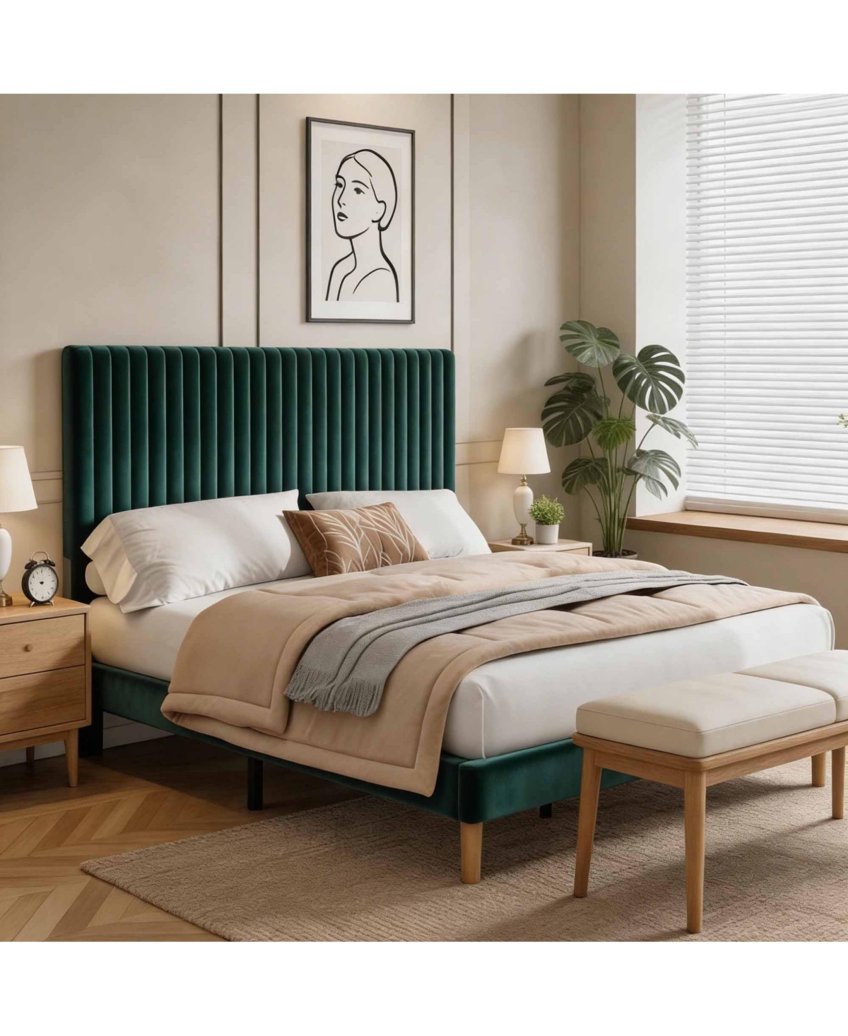 Click here for Homfan Velvet Bed Frame  Vertical Channel Tufted H... prices