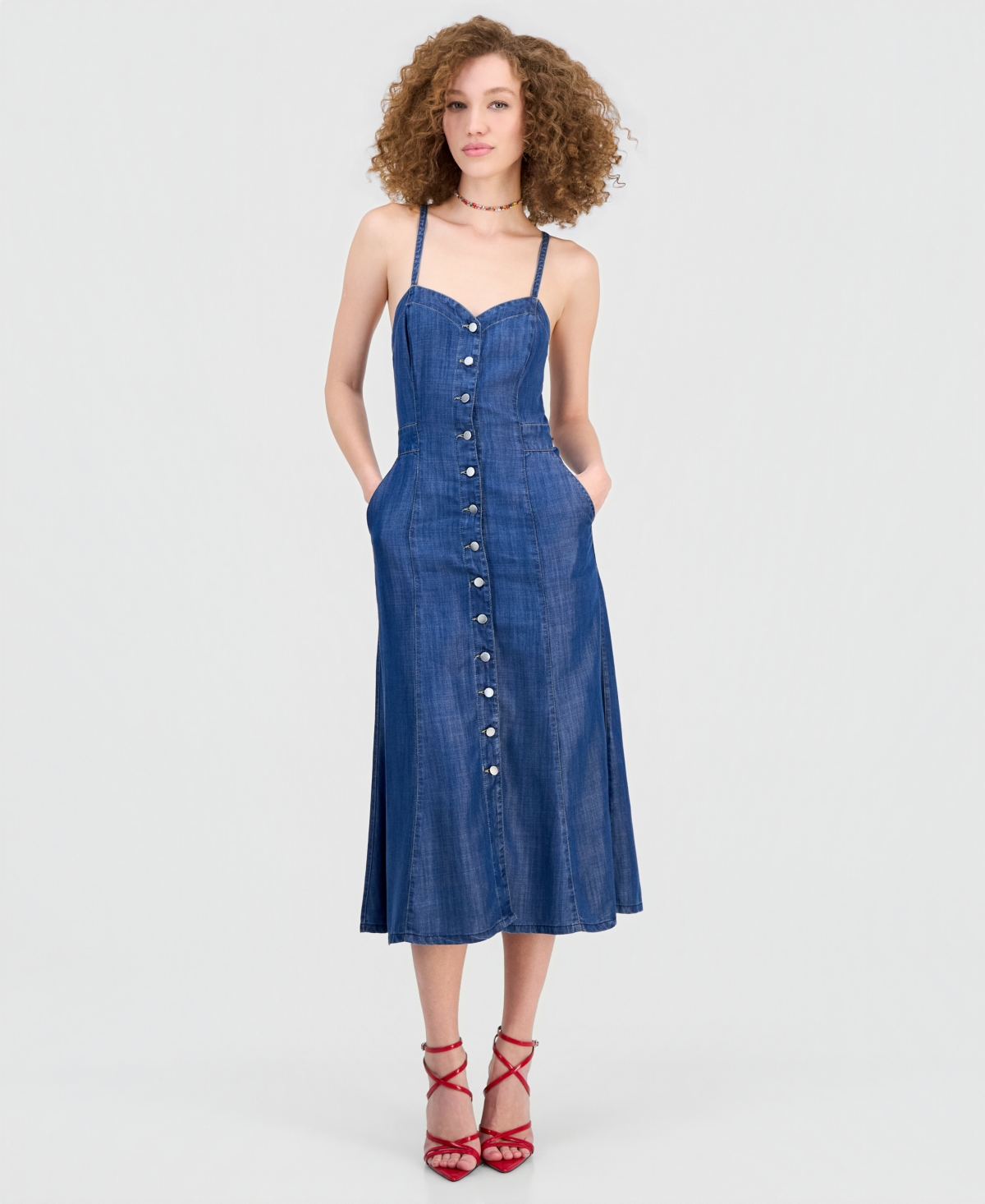 Click here for Guess Womens Edna Denim Button-Front Midi Dress -... prices
