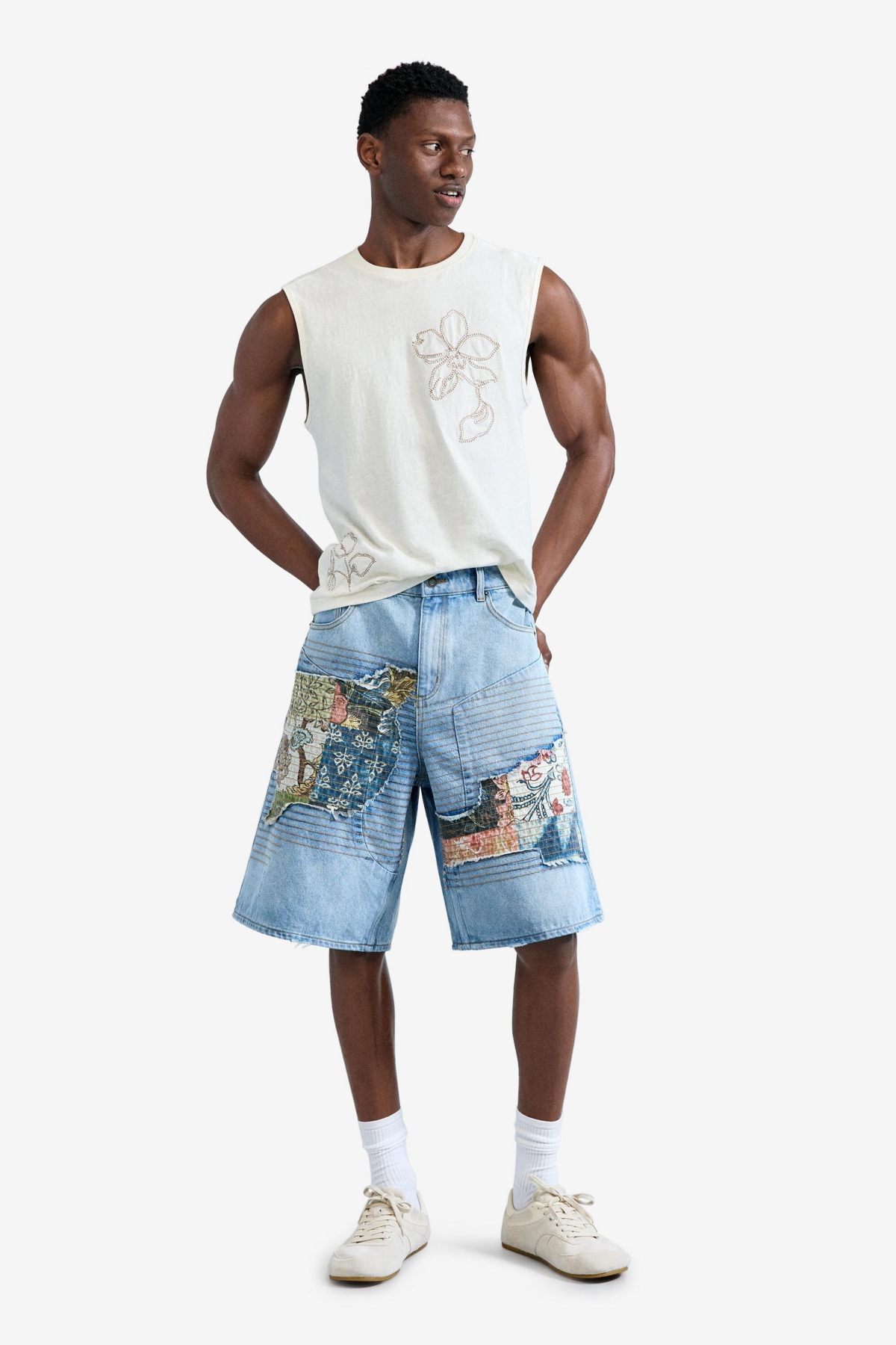 Click here for Desigual Mens Denim bermuda patches - Medium blue prices