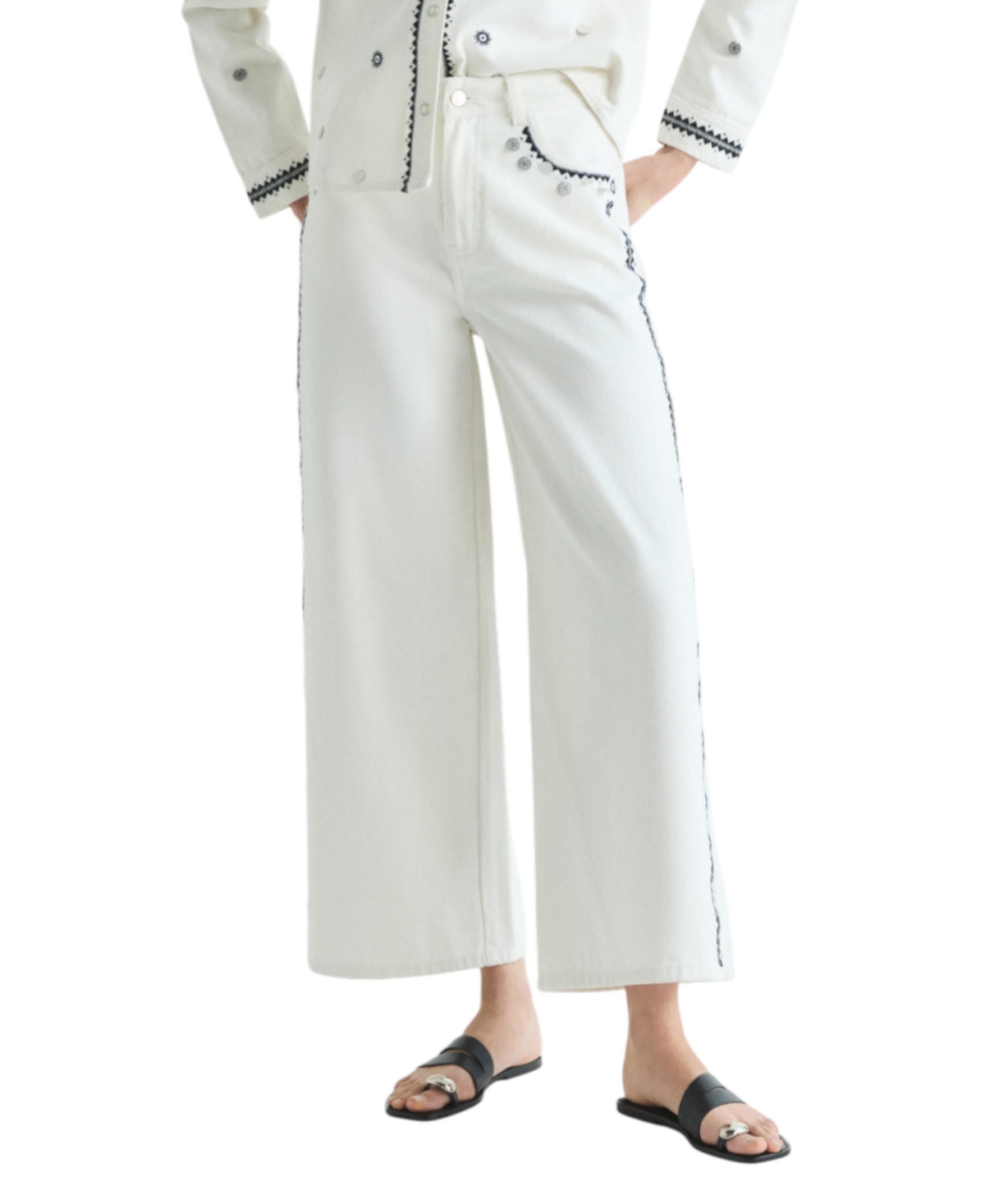 Click here for Scalpers Womens Contrast embroidered jeans - Ecru prices