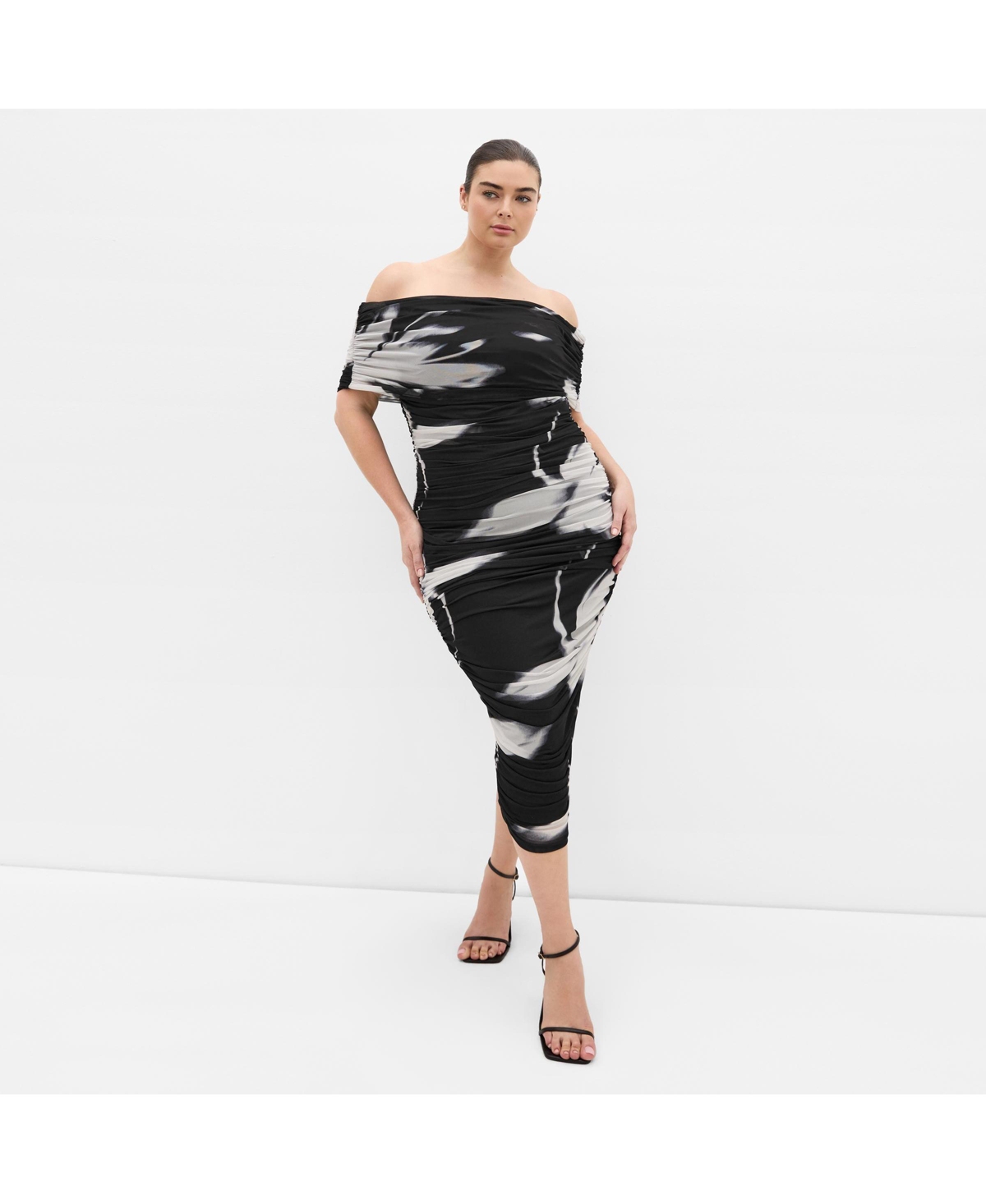 Click here for City Chic Womens Dana Mesh Blur Print Dress - Blk... prices