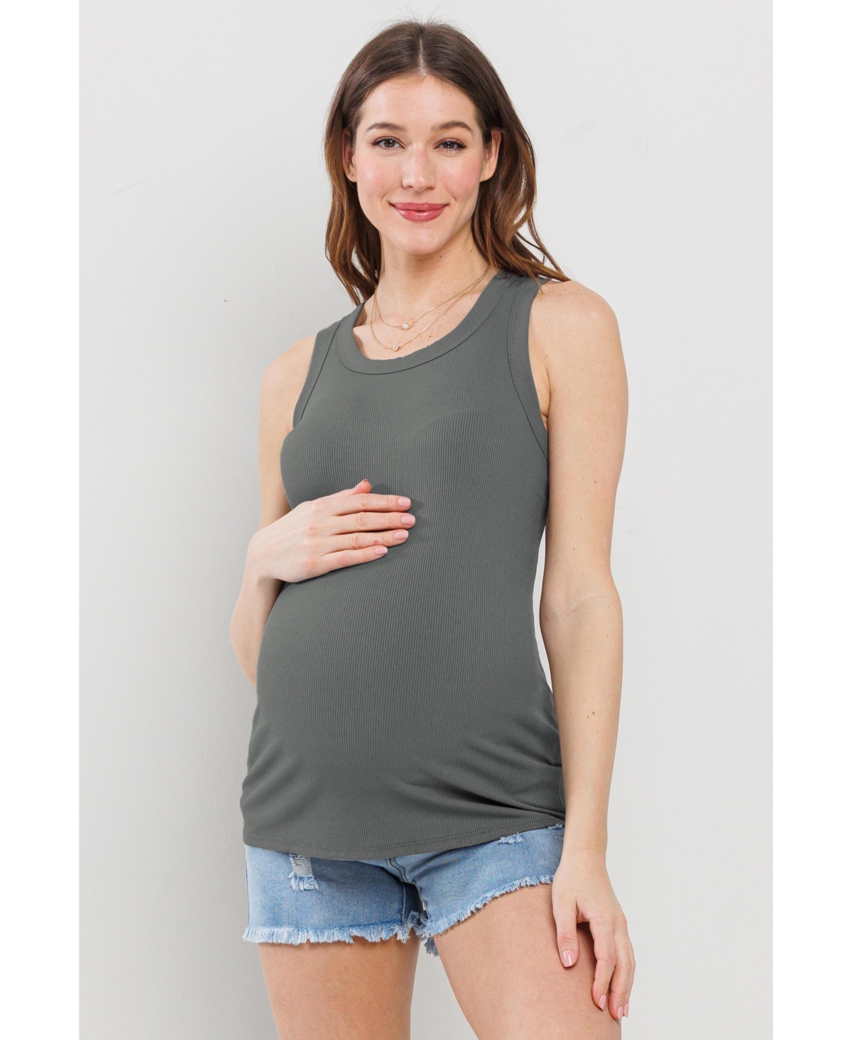 Click here for Hello Miz Maternity Fitted Ribbed Crewneck Tank To... prices