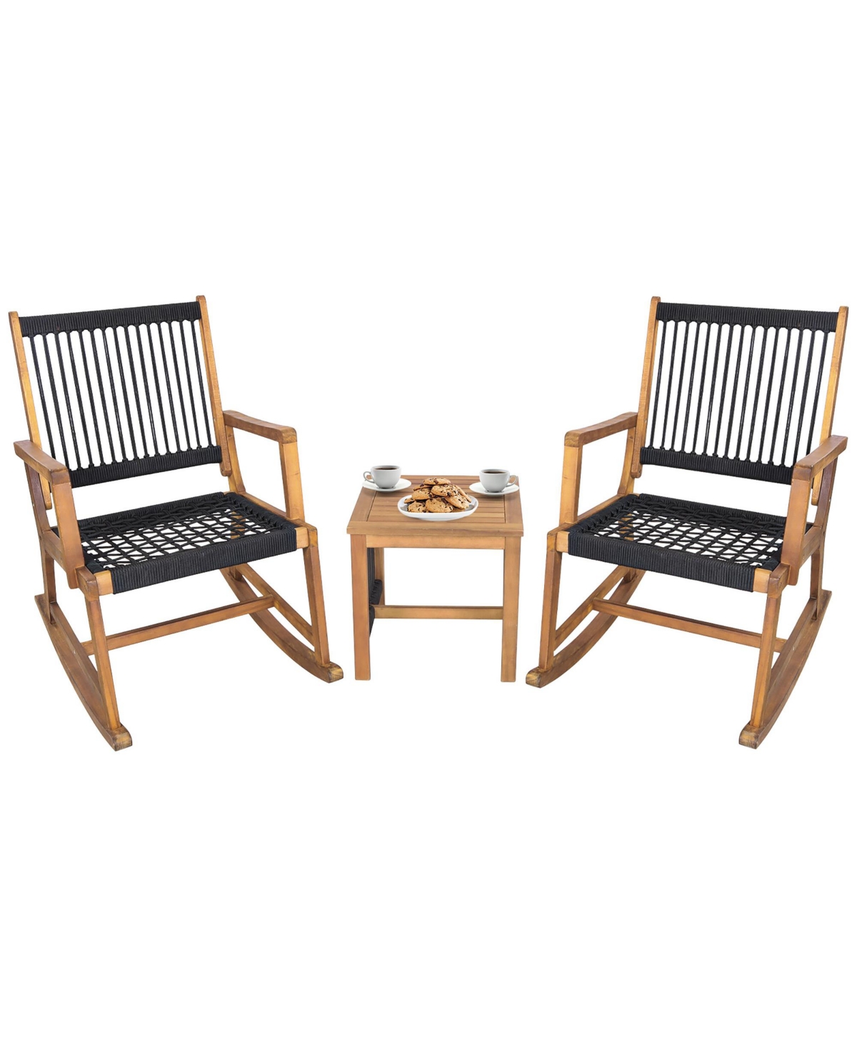 Click here for Gymax 3 Piece Acacia Wood Rocking Chair Set with C... prices