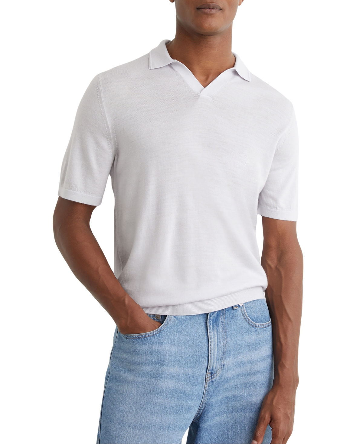 Click here for Reiss Mens Merino Wool Open-Collar Polo Shirt - Fr... prices