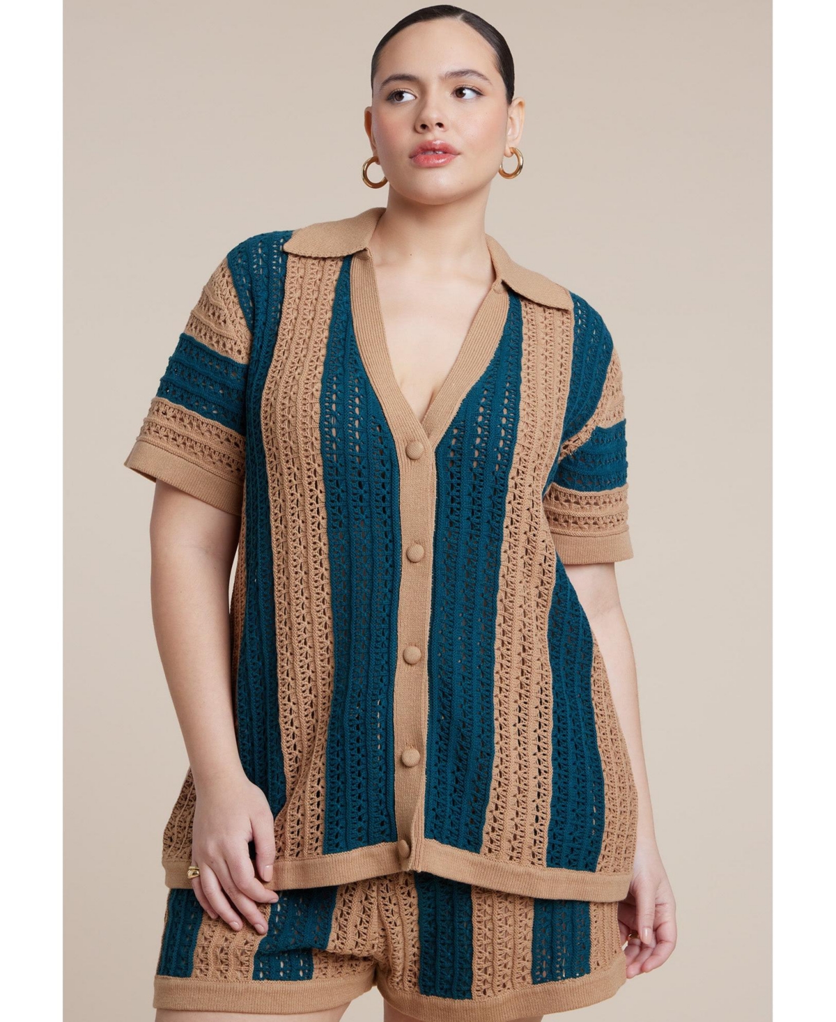 Click here for Eloquii Womens Oversized Crochet Button Up Top - C... prices