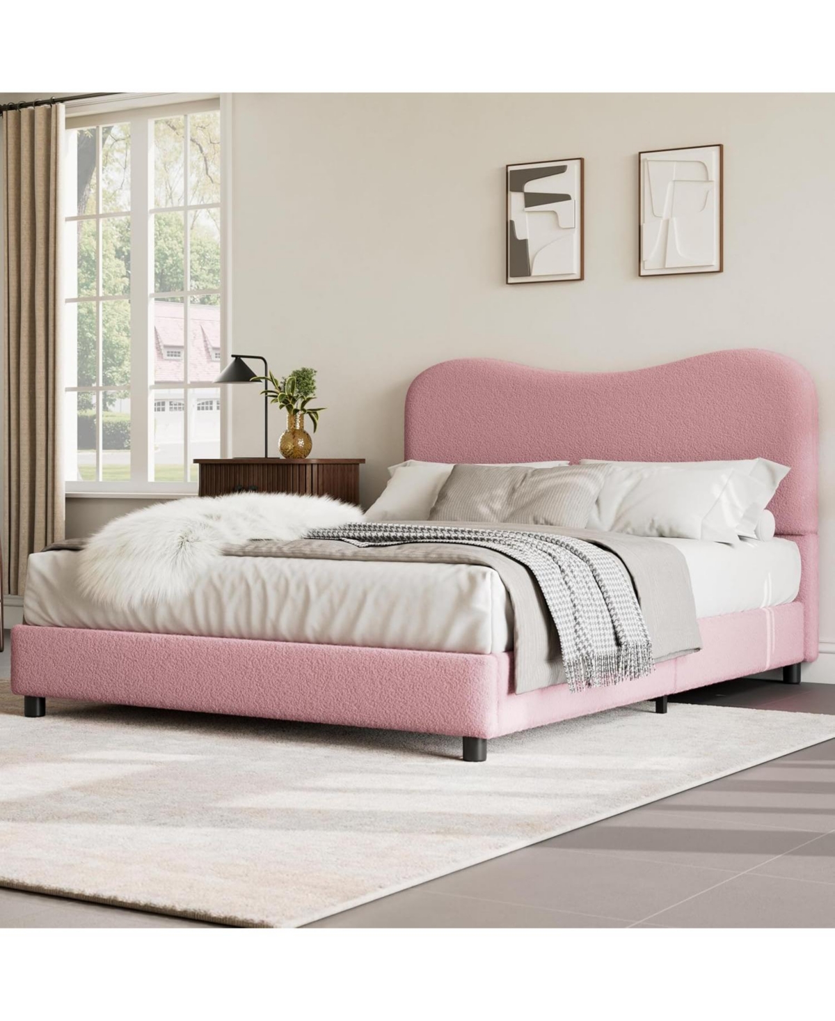 Click here for gaomon Boucle Bed Frame with Upholstered Headboard... prices