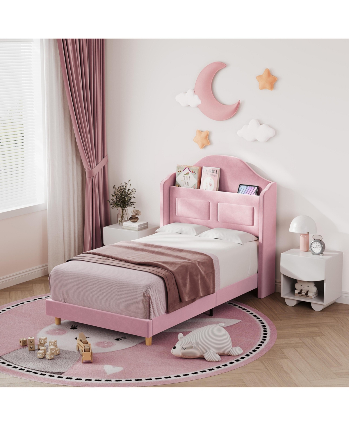 Click here for homfan Upholstered Twin Bed Frame with Led Lights... prices