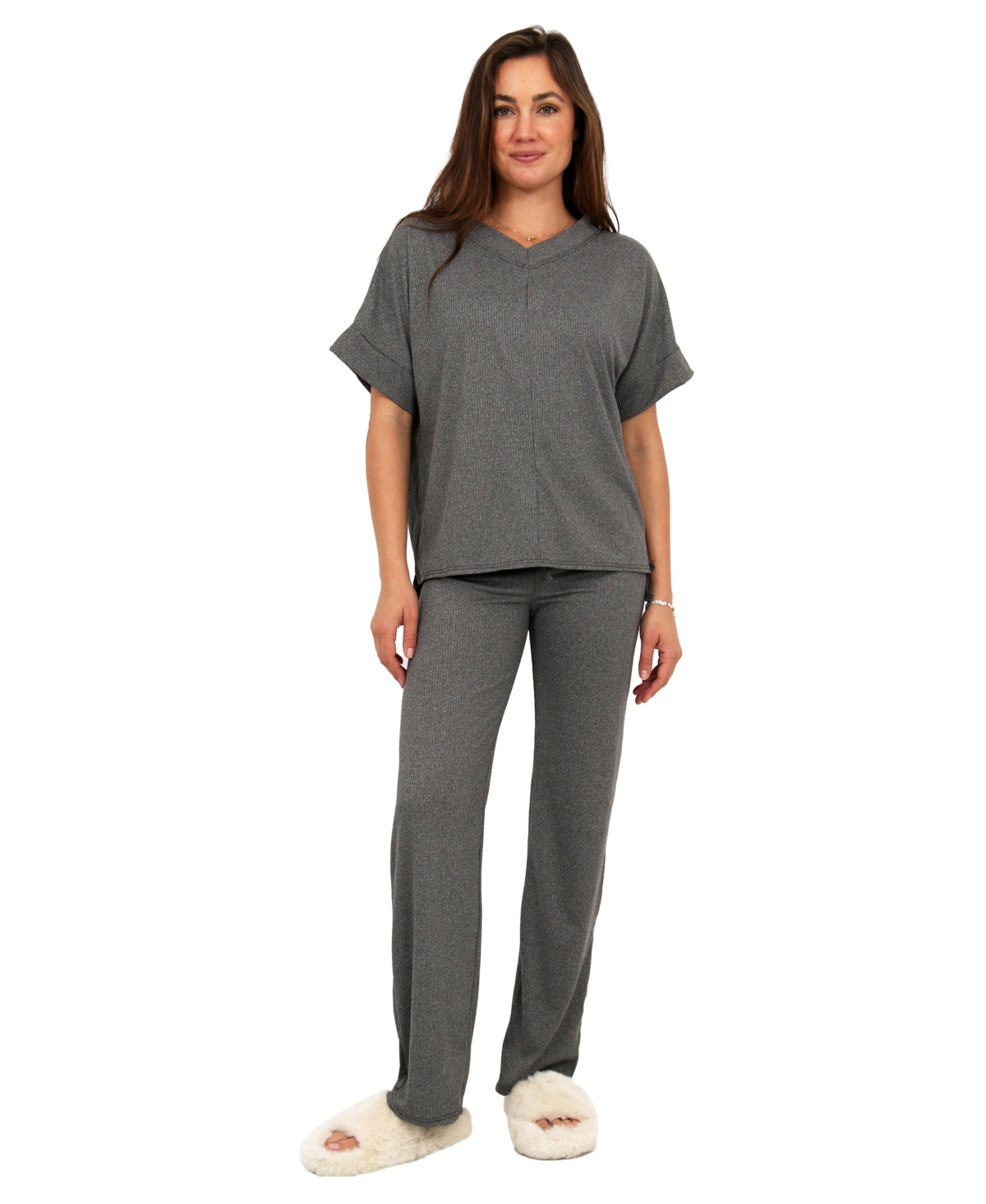 Click here for 24seven Comfort Apparel Womens V-Neck Top and Draw... prices