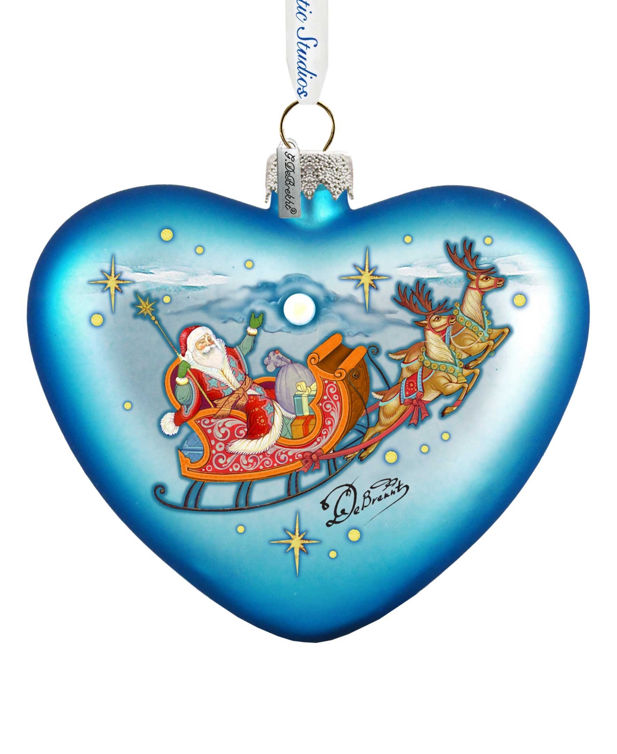 Click here for G.DeBrekht Santa on His Way Hart Glass Ornament -... prices