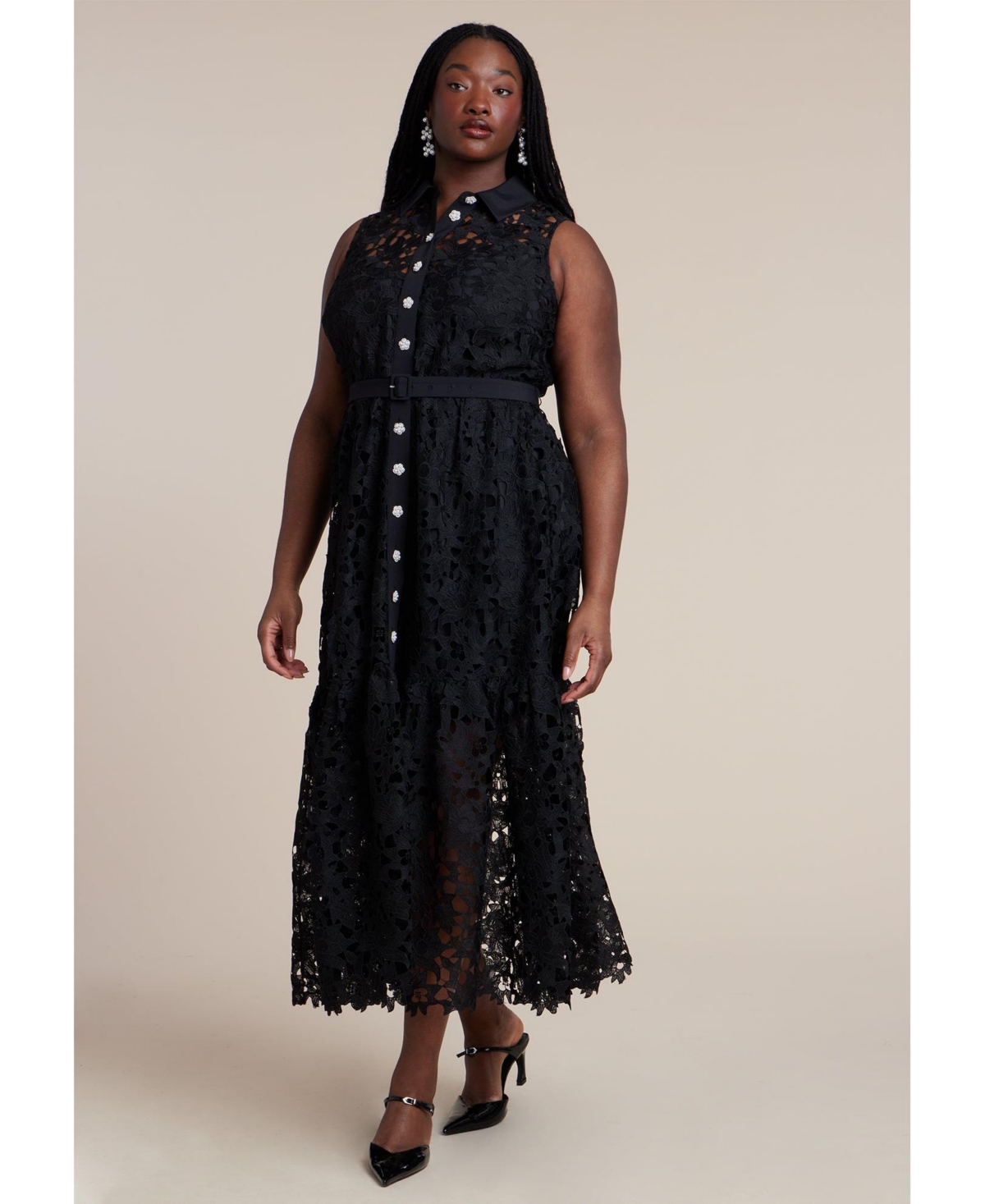 Click here for Eloquii Womens Lace Dress With Buttons and Collar... prices