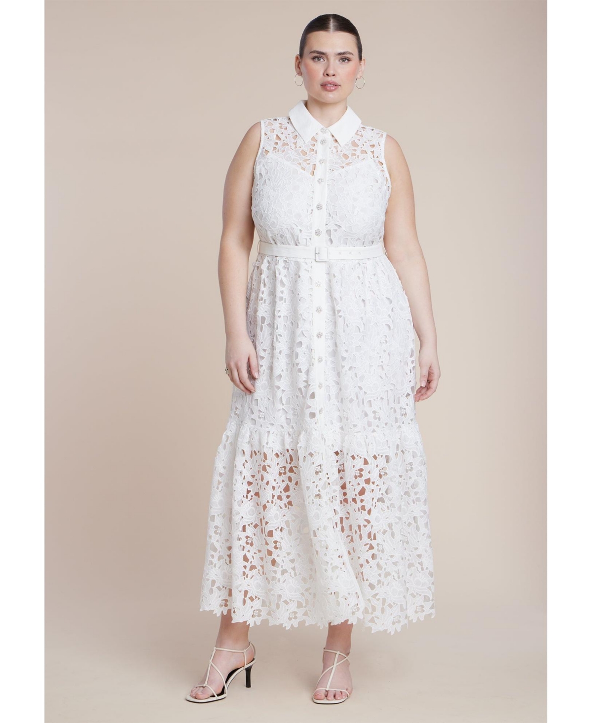 Click here for Eloquii Womens Lace Dress With Buttons and Collar... prices