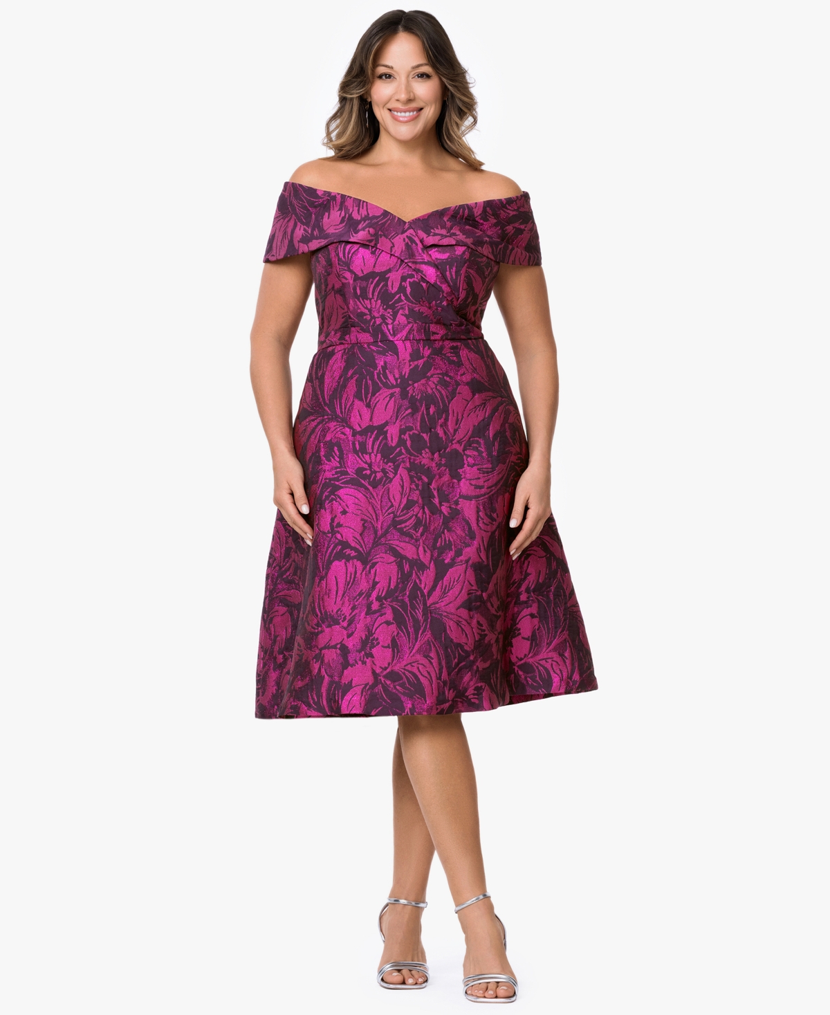 Click here for Xscape Plus Size Off-The-Shoulder Midi Dress - Fus... prices