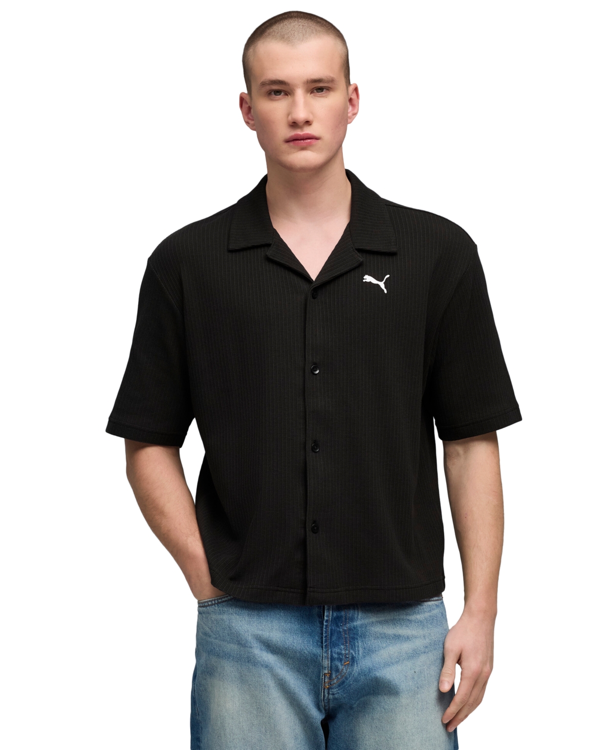 Click here for Puma Mens Waffle Button-Up Shirt - Puma Black prices