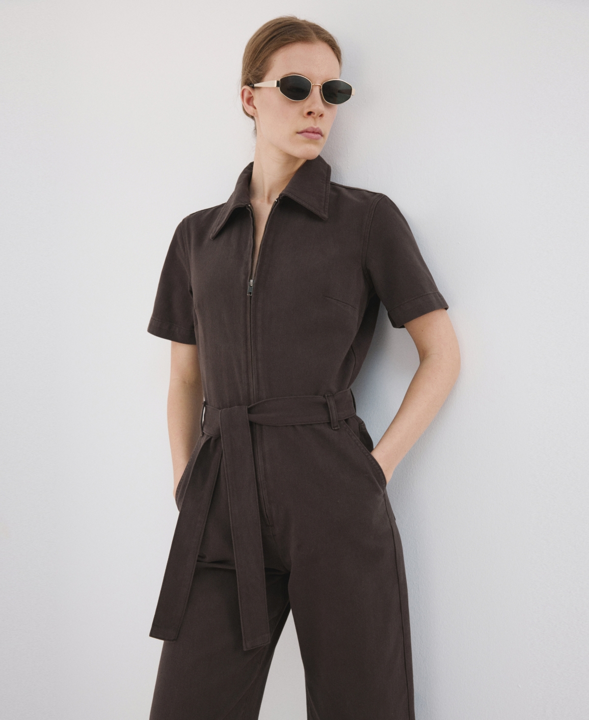 Click here for Mango Womens Zip Denim Jumpsuit - Chocolate prices