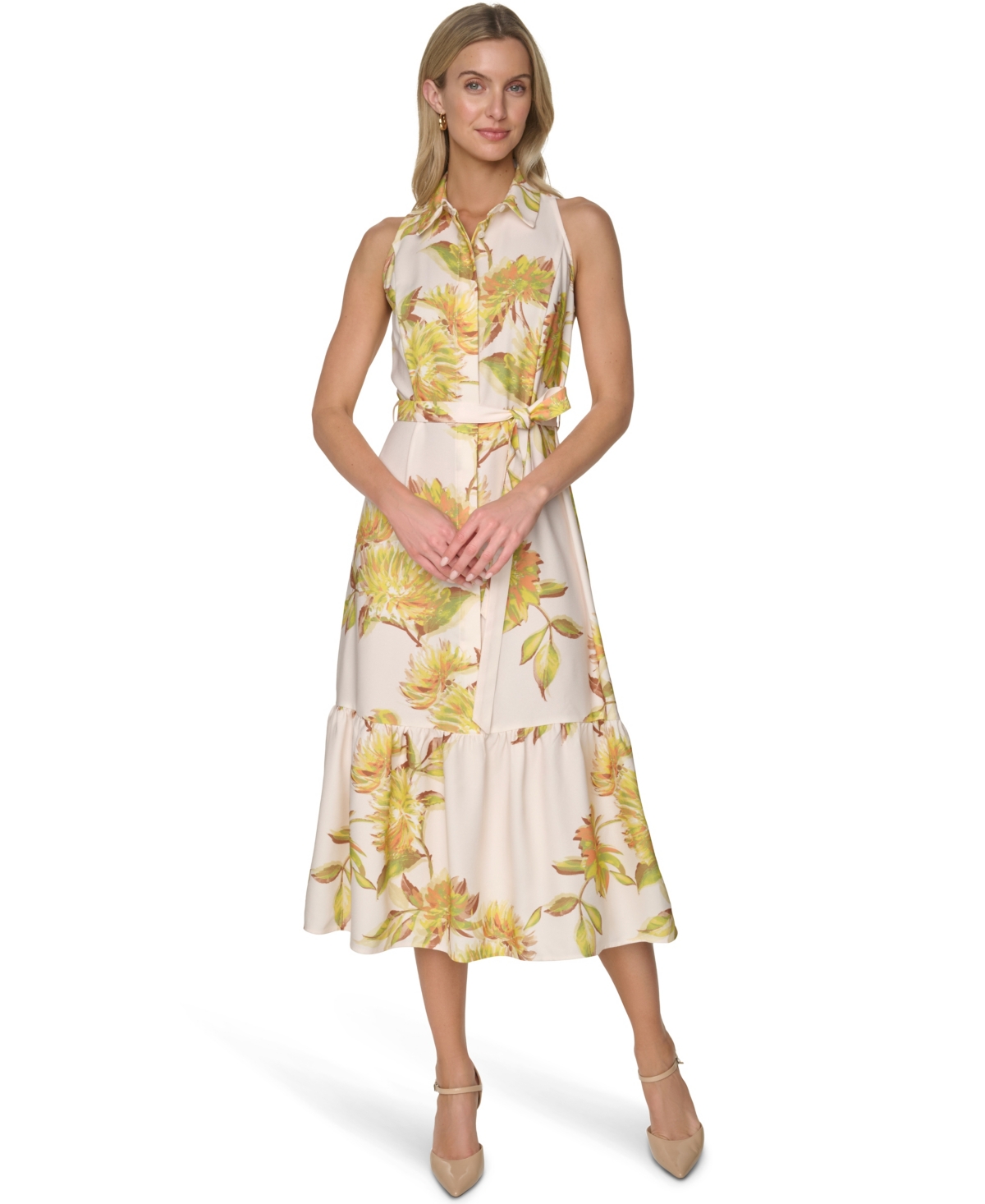 Click here for Calvin Klein Womens Collared Midi Dress - CREAM MU... prices