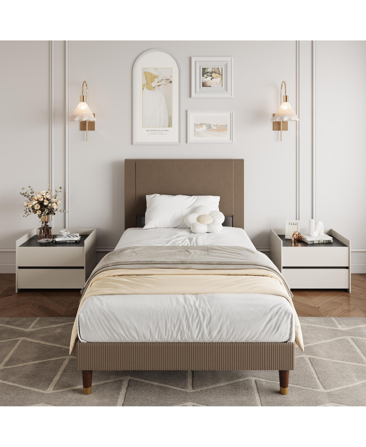 Click here for Homfan Corduroy Upholstered Bed Frame with Headboa... prices