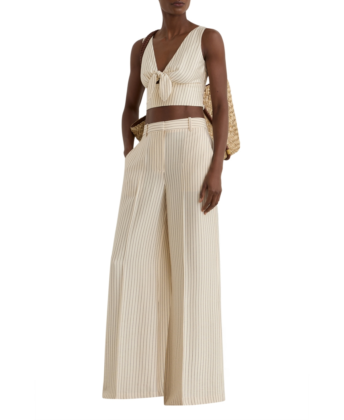Click here for Reiss Womens Jayce Pinstripe Wide-Leg Pants - Crea... prices
