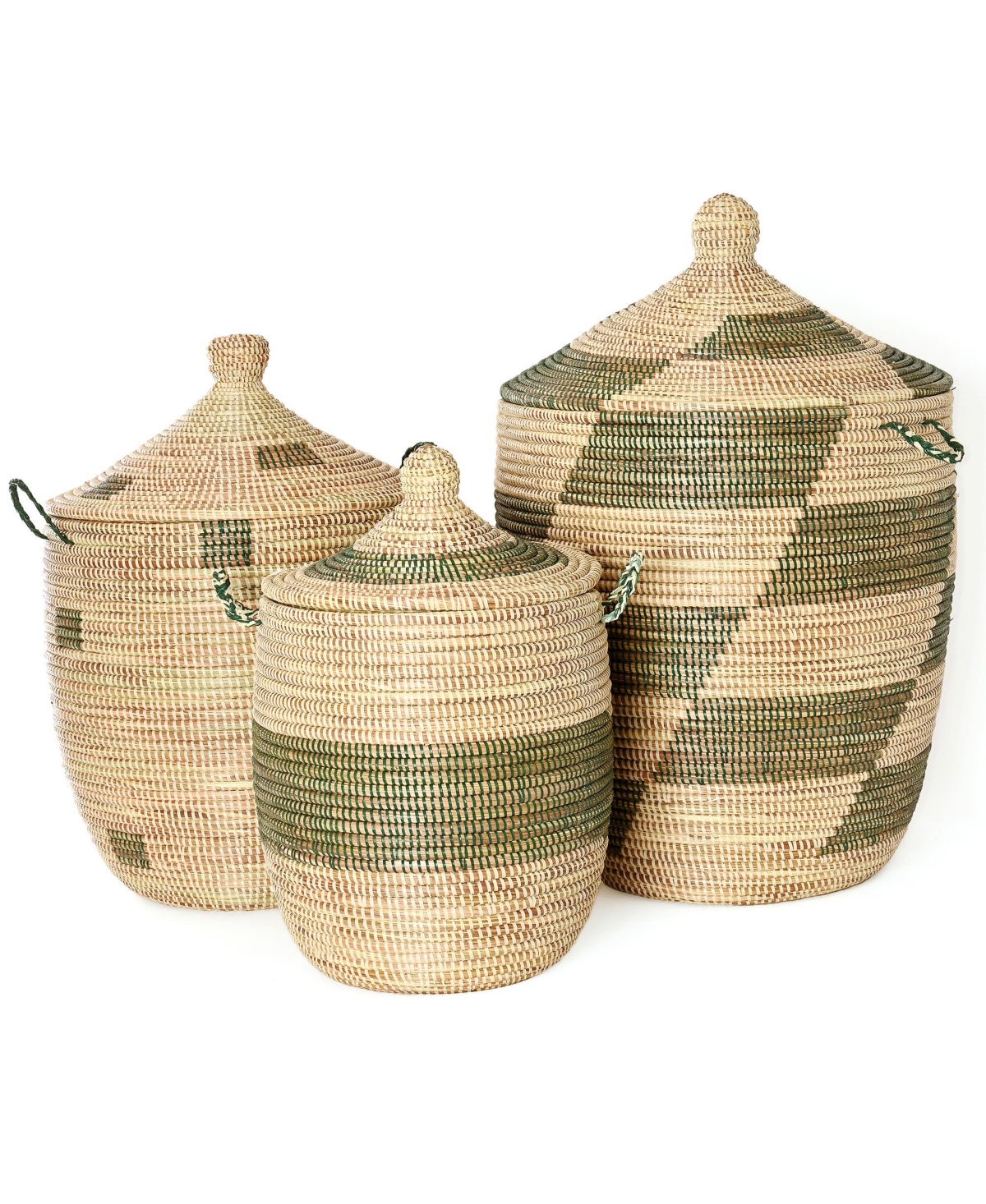 Click here for African Modern  Set of Three Green and Cream Mixed... prices