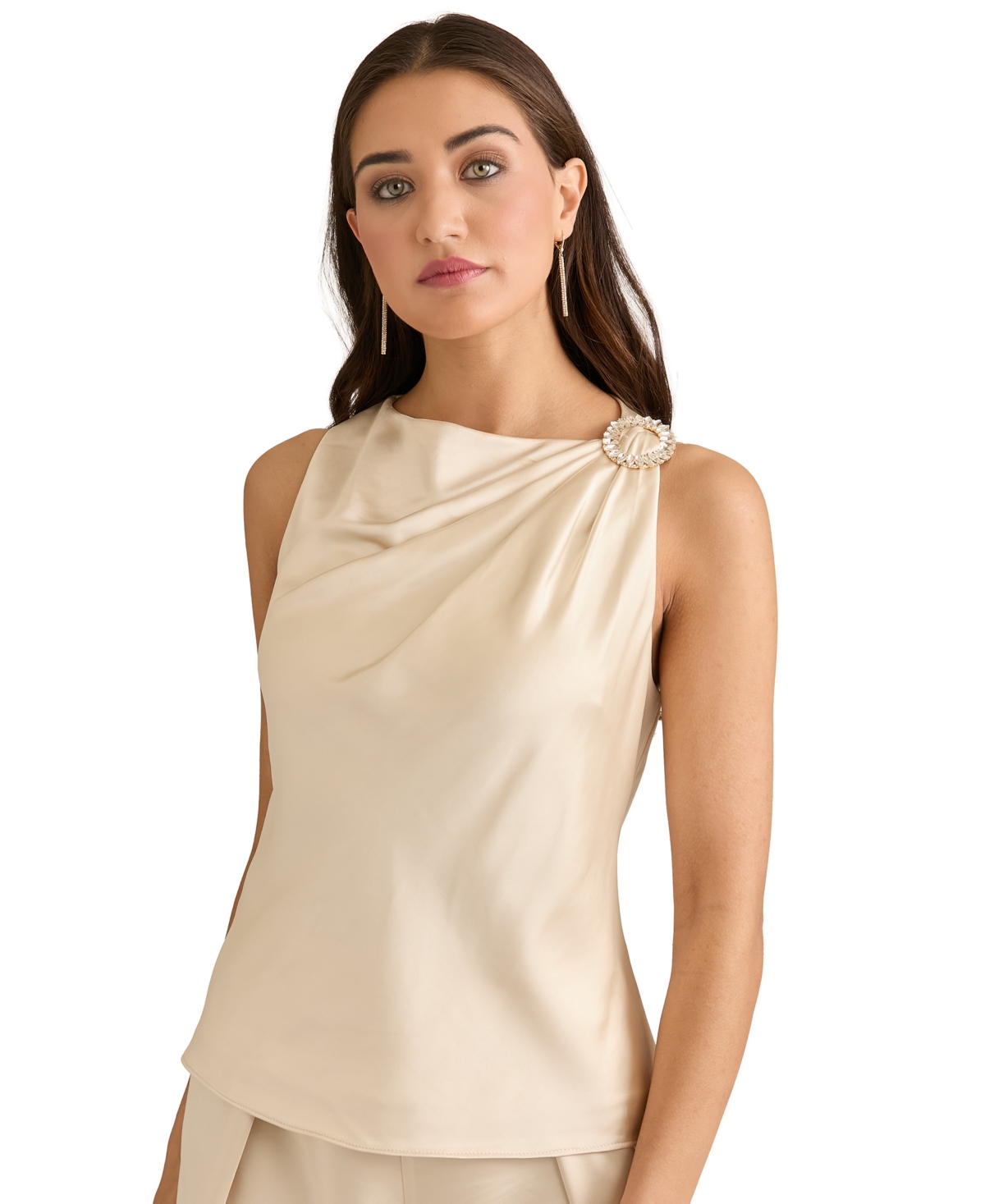 Click here for Muse Womens Asymmetric Neck Tank Top - Cream prices