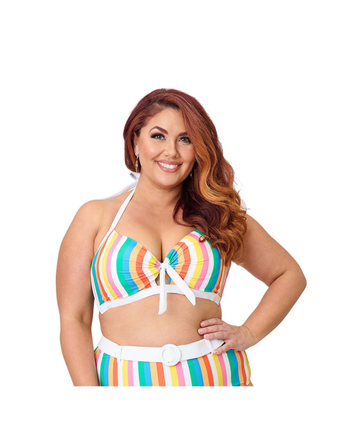 Click here for Unique Vintage Plus Size Bow Halter Swim Top - Yel... prices