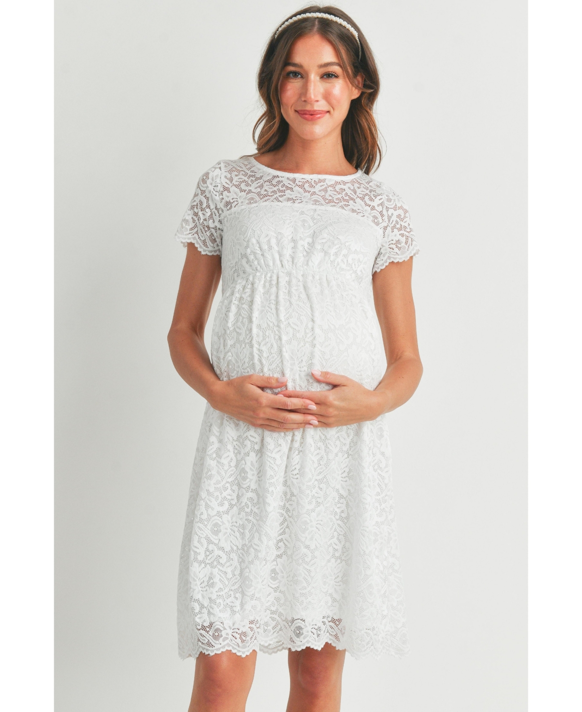 Click here for Hello Miz Maternity Crew Neck Floral Lace Dress wi... prices