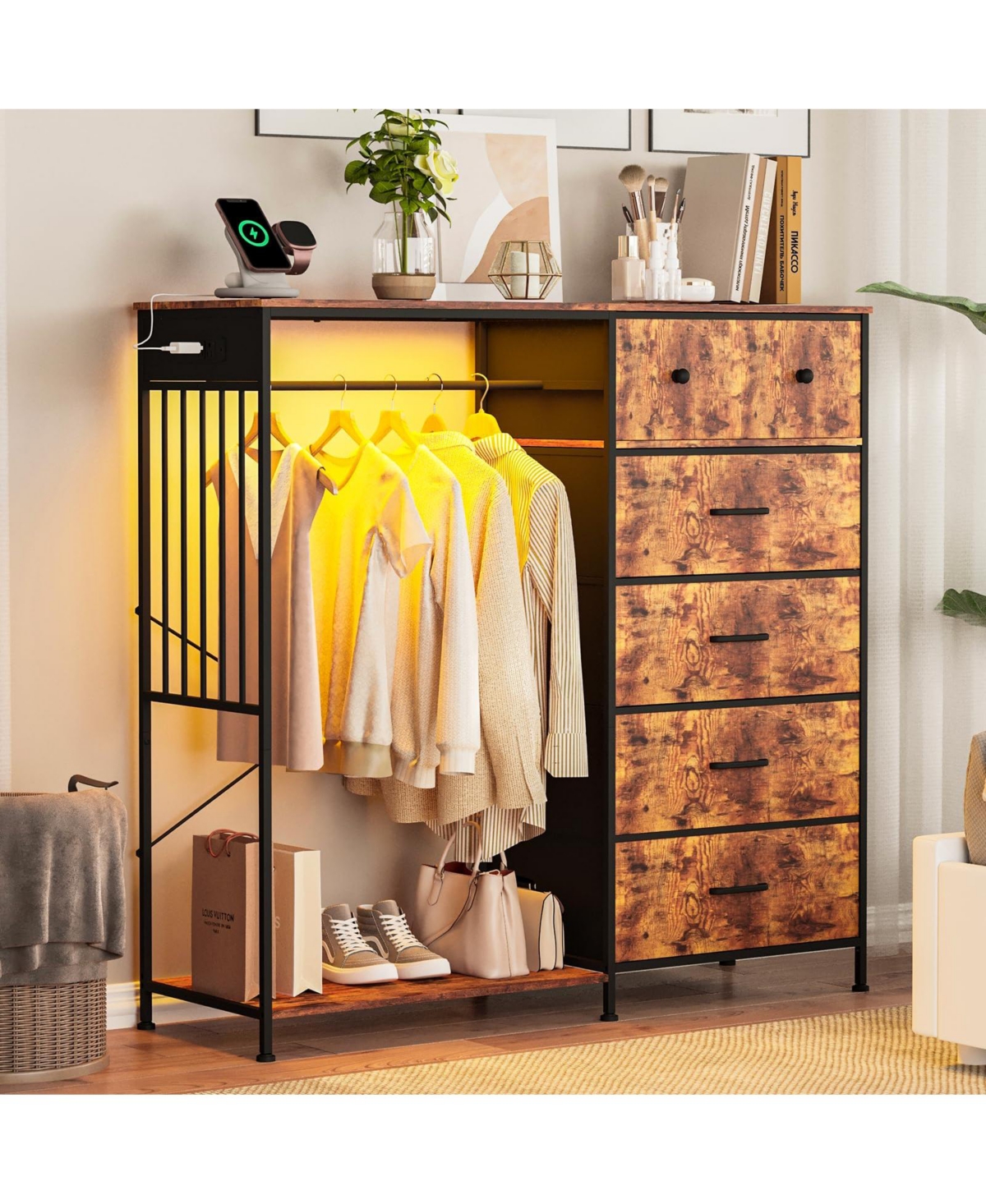 Click here for gaomon 49.2 Dresser with Hanging Rack  6 Fabric Dr... prices