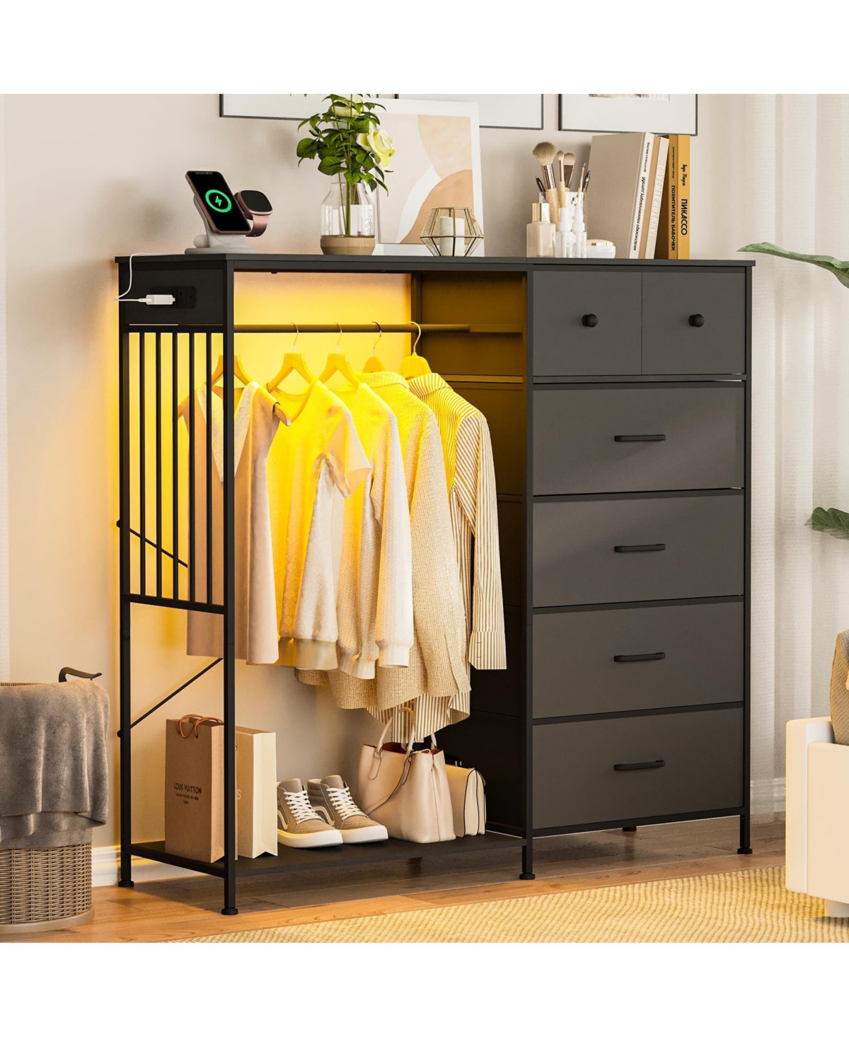 Click here for gaomon 49.2 Dresser with Hanging Rack  6 Fabric Dr... prices