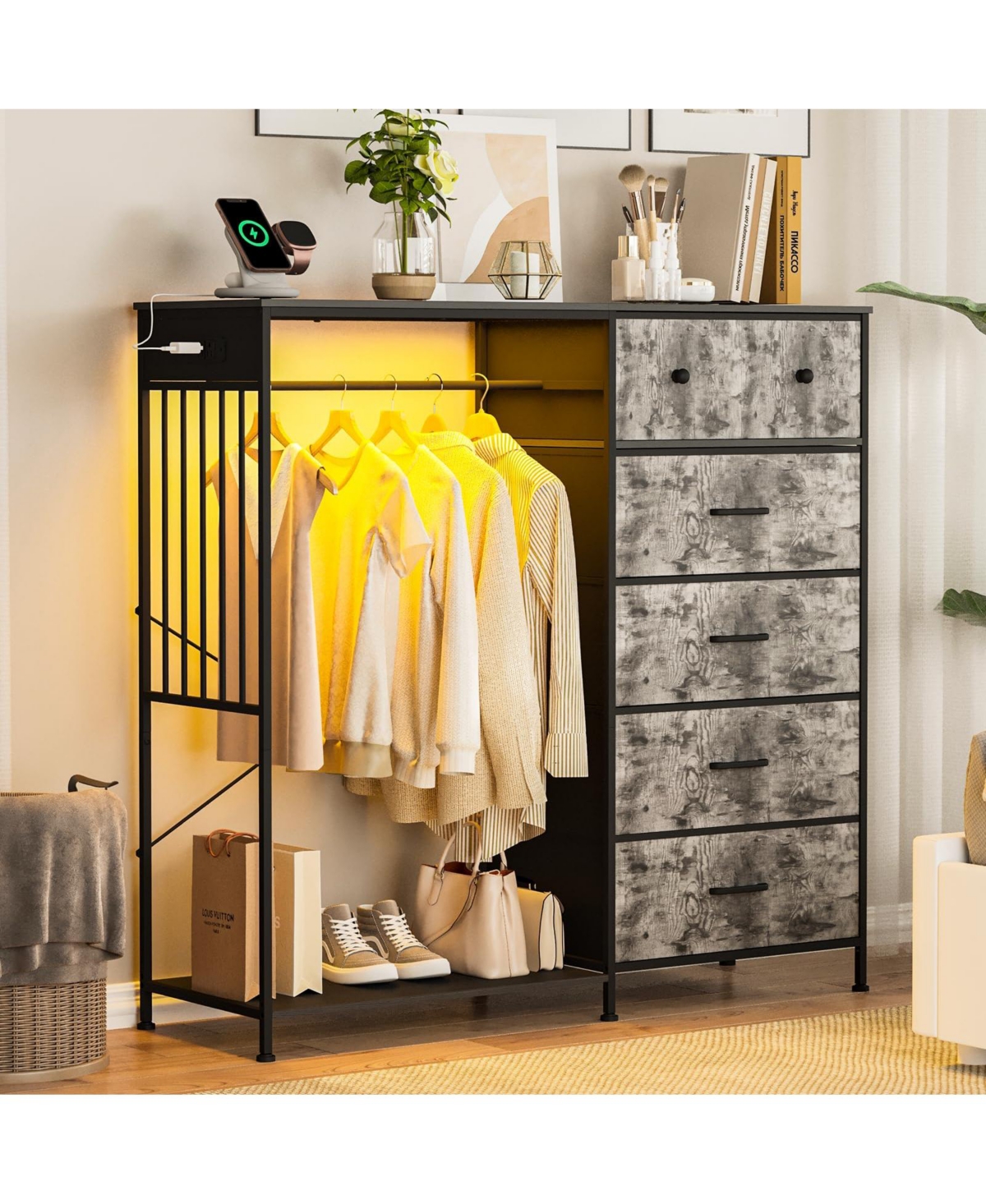 Click here for gaomon 49.2 Dresser with Hanging Rack  6 Fabric Dr... prices