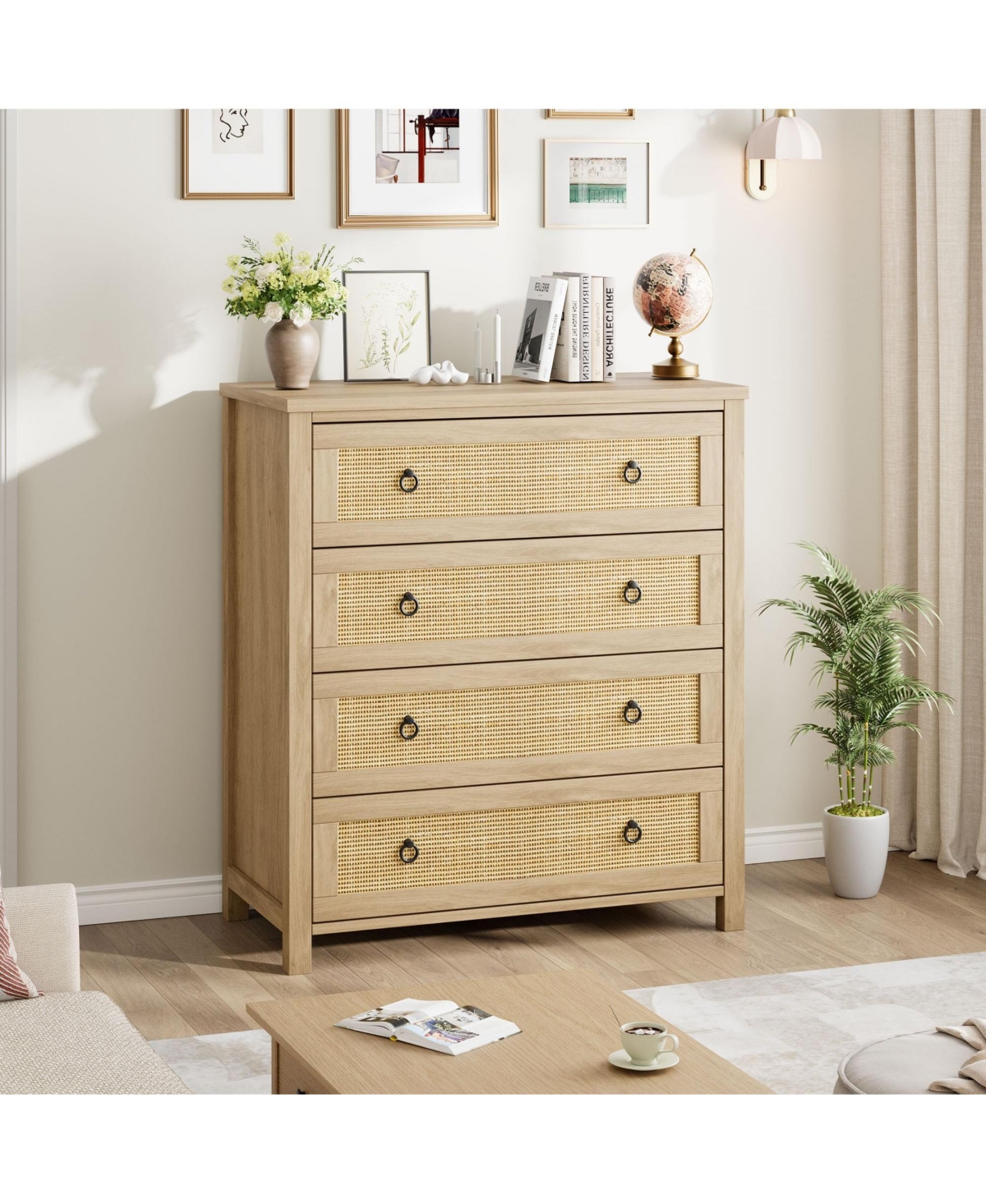 Click here for gaomon Rattan 4 Drawer Dresser  37 Tall Wooden Sto... prices